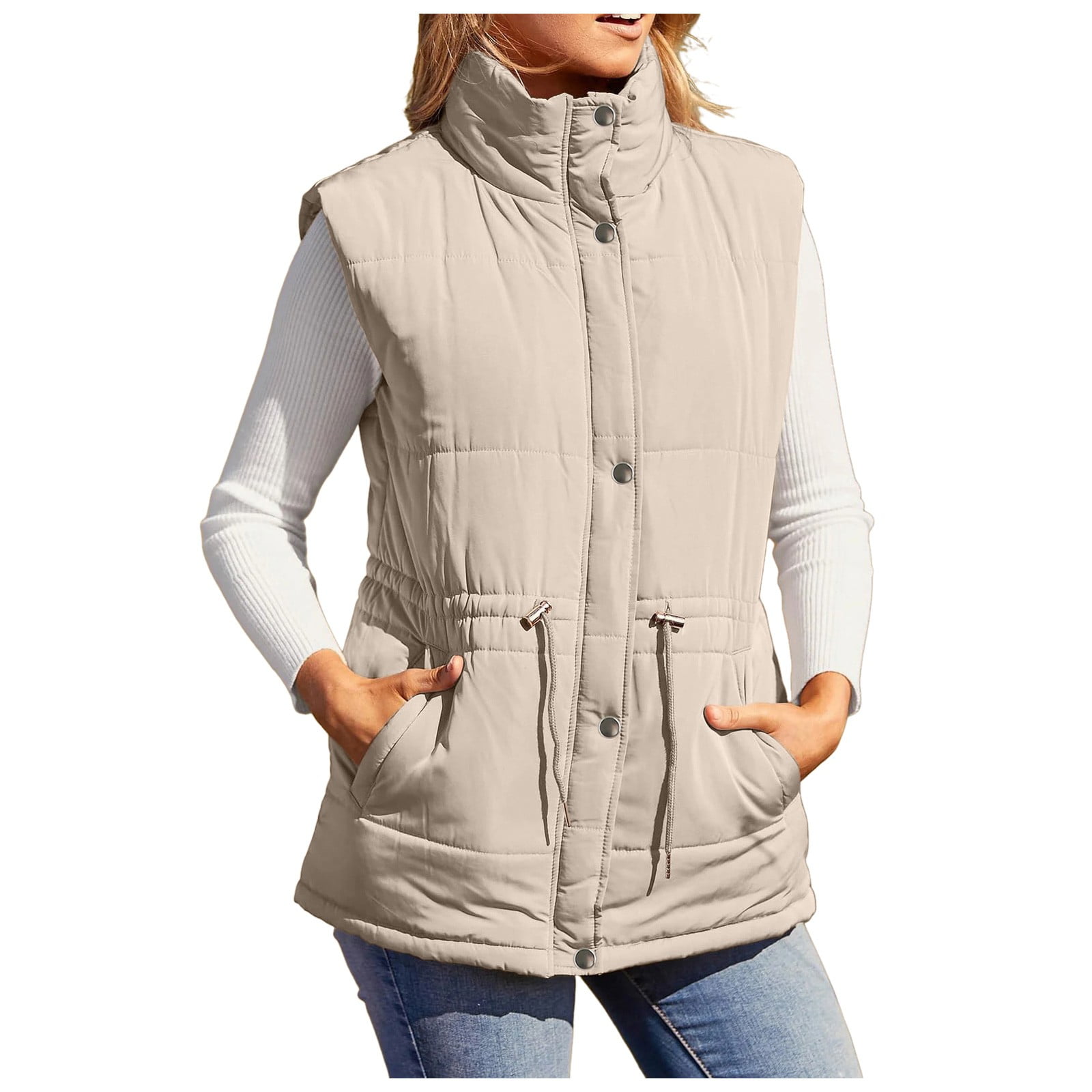 adviicd Women Puffer Vest Sleeveless Zip Up Stand Collar Quilted ...