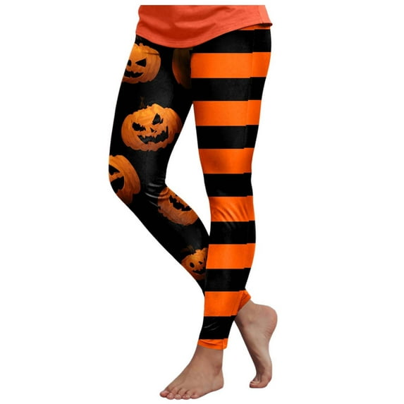 adviicd Women Scary Pumpkin Face Pattern Halloween Leggings High Waist ...