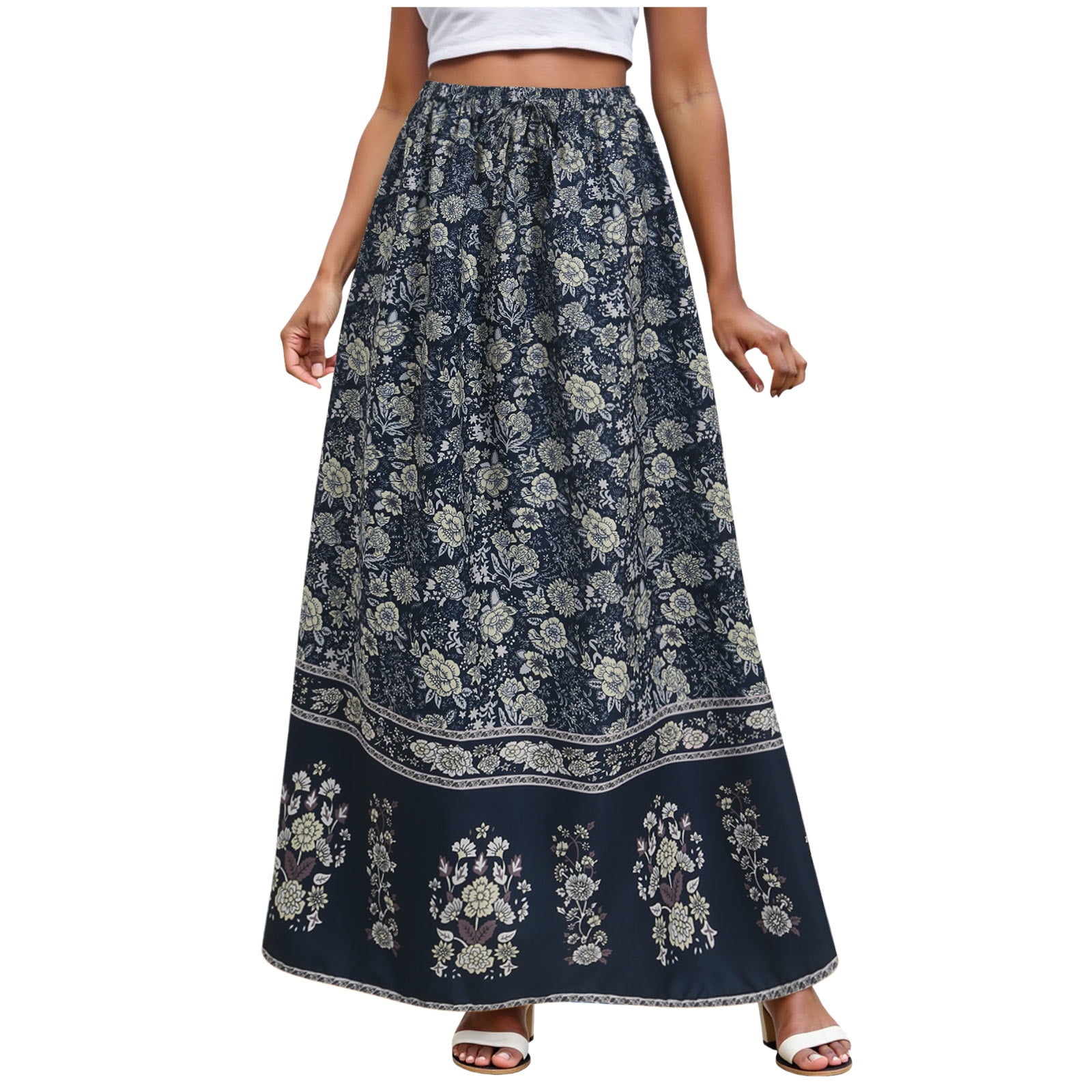 adviicd Women's 2025 Bohemian Long Skirts Flowy High Waist A Line Maxi ...