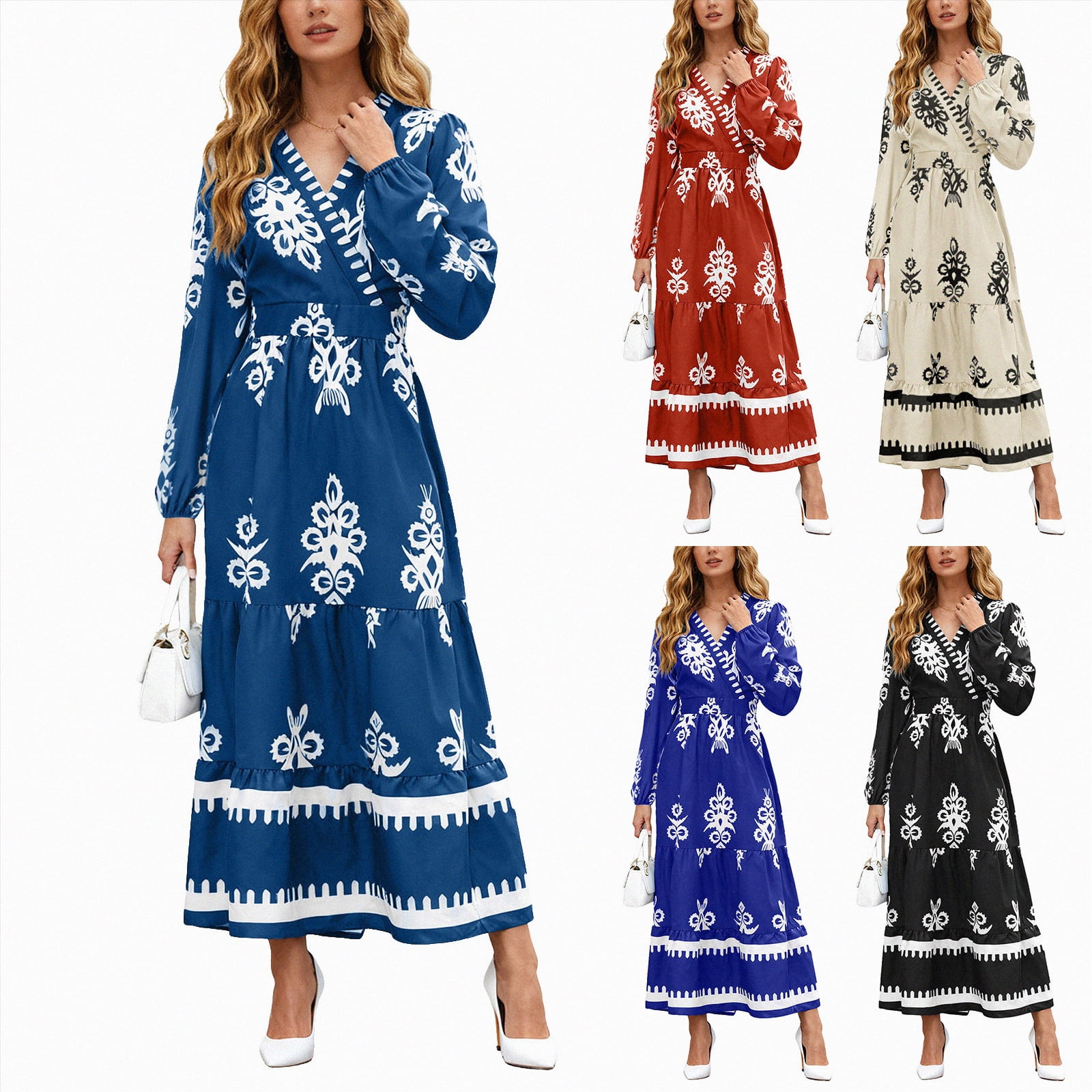 adviicd Women's 2026 Fall Wedding Guest Dresses Boho Floral Long Sleeve ...