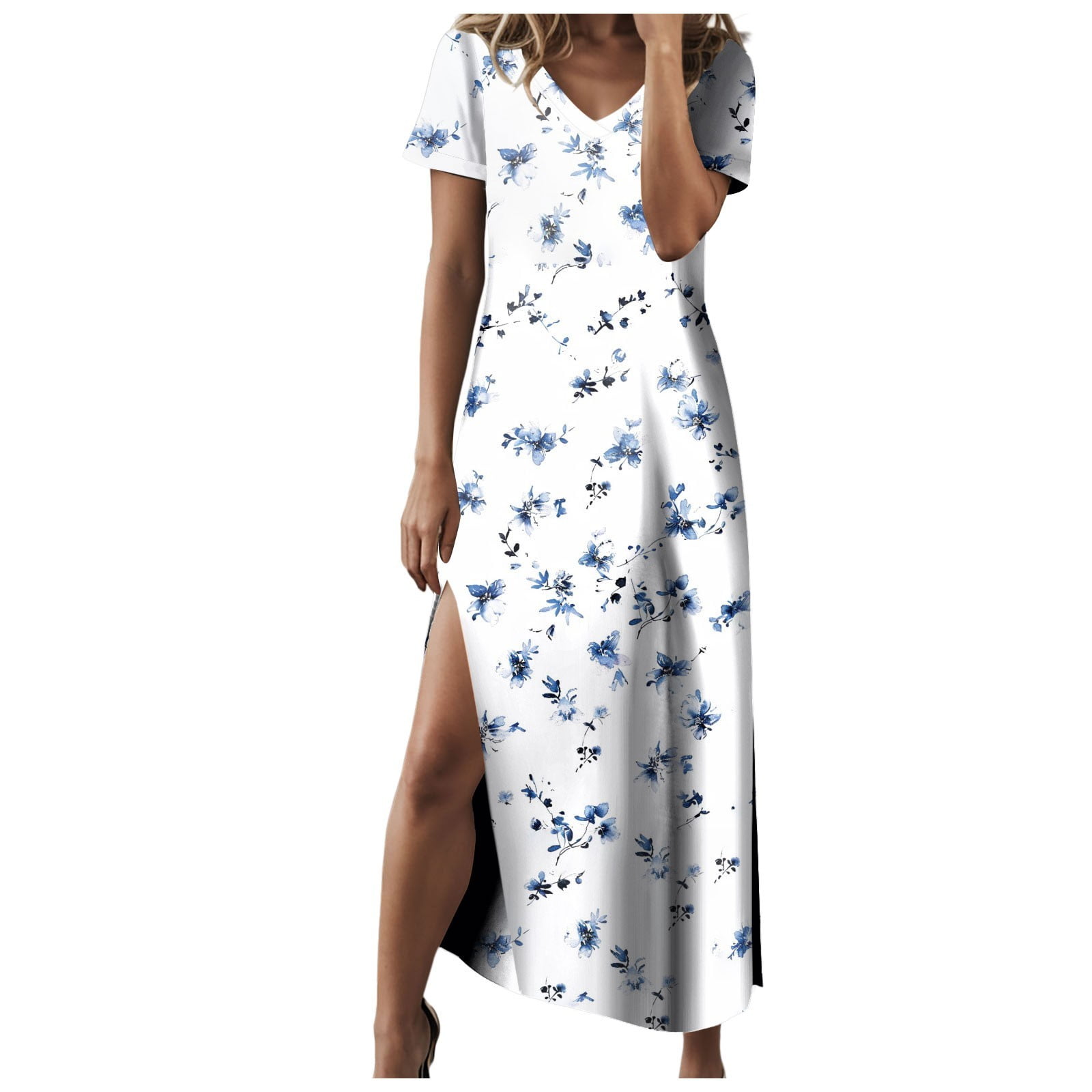 adviicd Women's Boho Floral Maxi Dress Summer Casual Flower Print Short ...