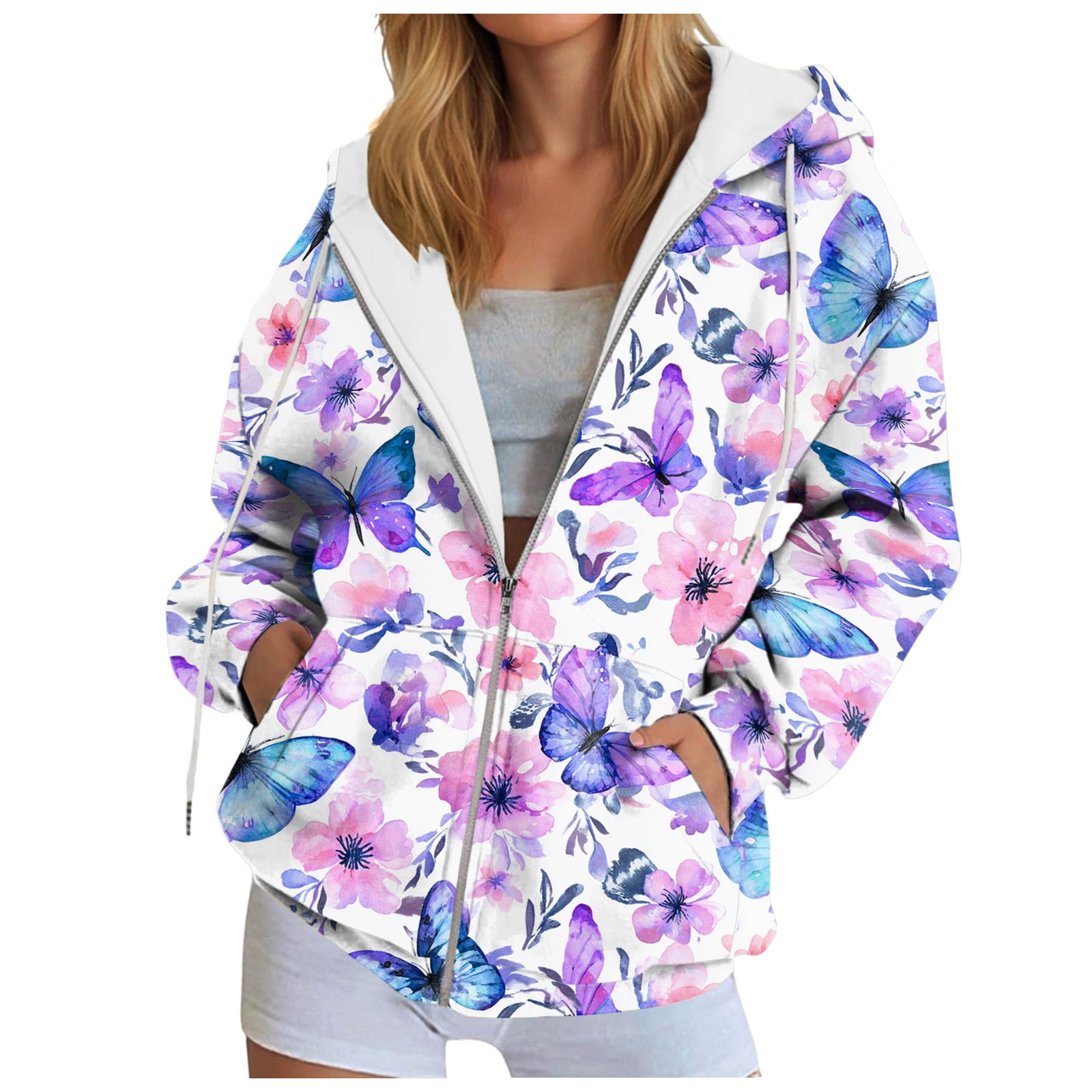 adviicd Women's Butterfly Graphic Hoodies Oversized Zip Up Sweatshirts ...