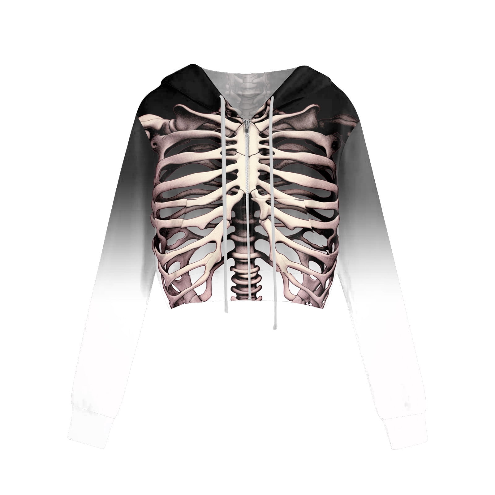 adviicd Women's Cropped Halloween Zip Up Hoodie - Skull Print Fashion ...