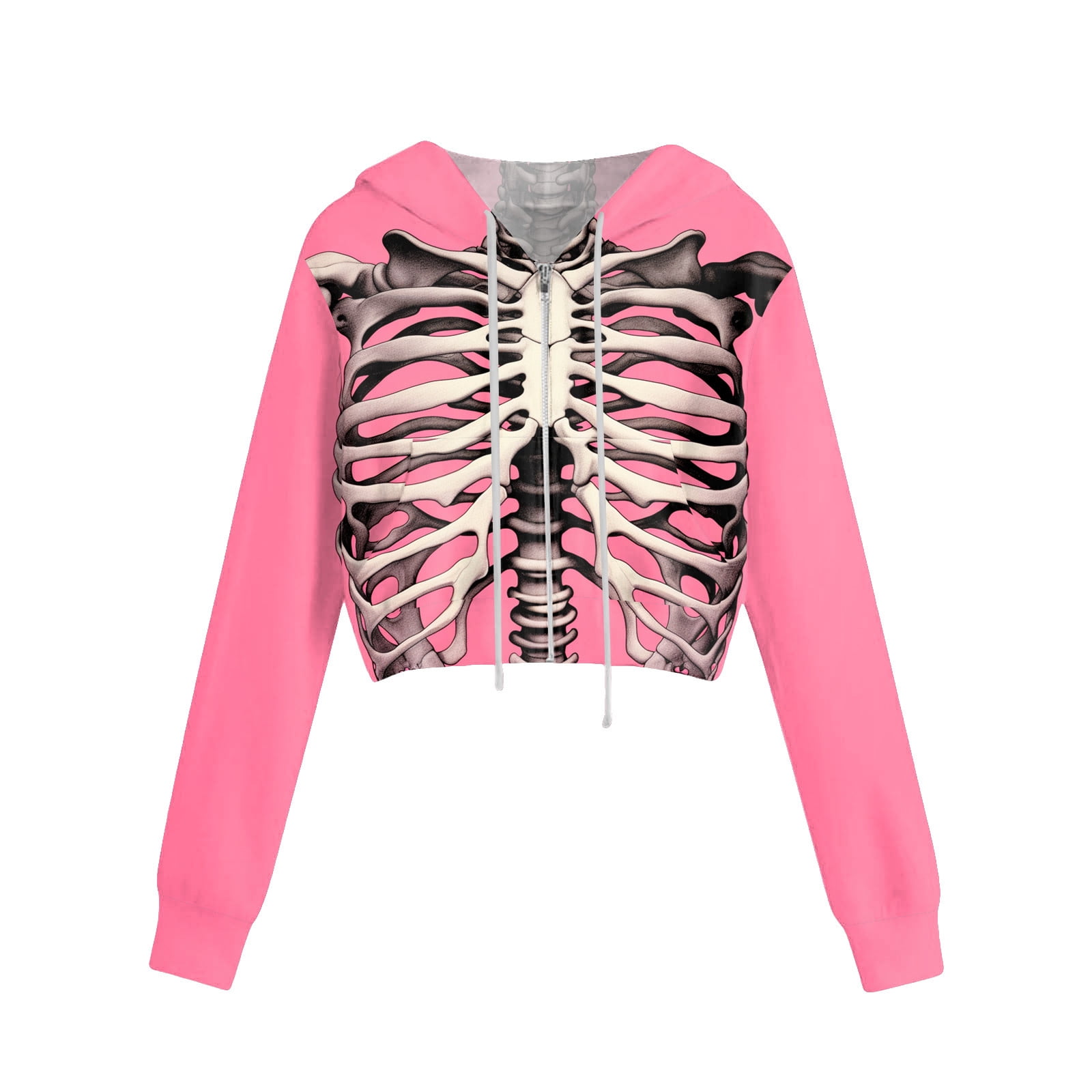 adviicd Women's Cropped Halloween Zip Up Hoodie - Skull Print Fashion ...