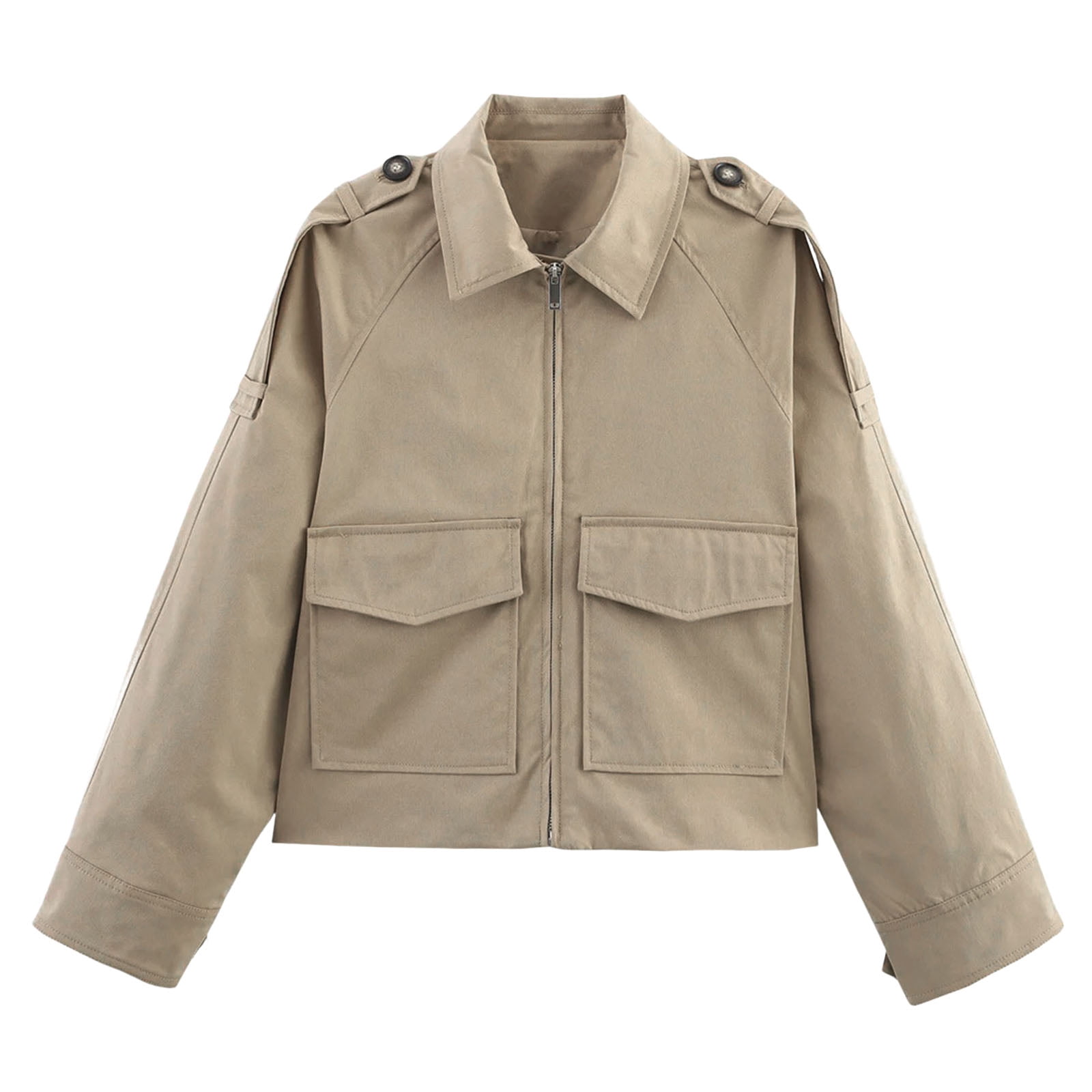 adviicd Women's Cropped Trench Coat Casual Zip Up Jacket Work Jackets ...