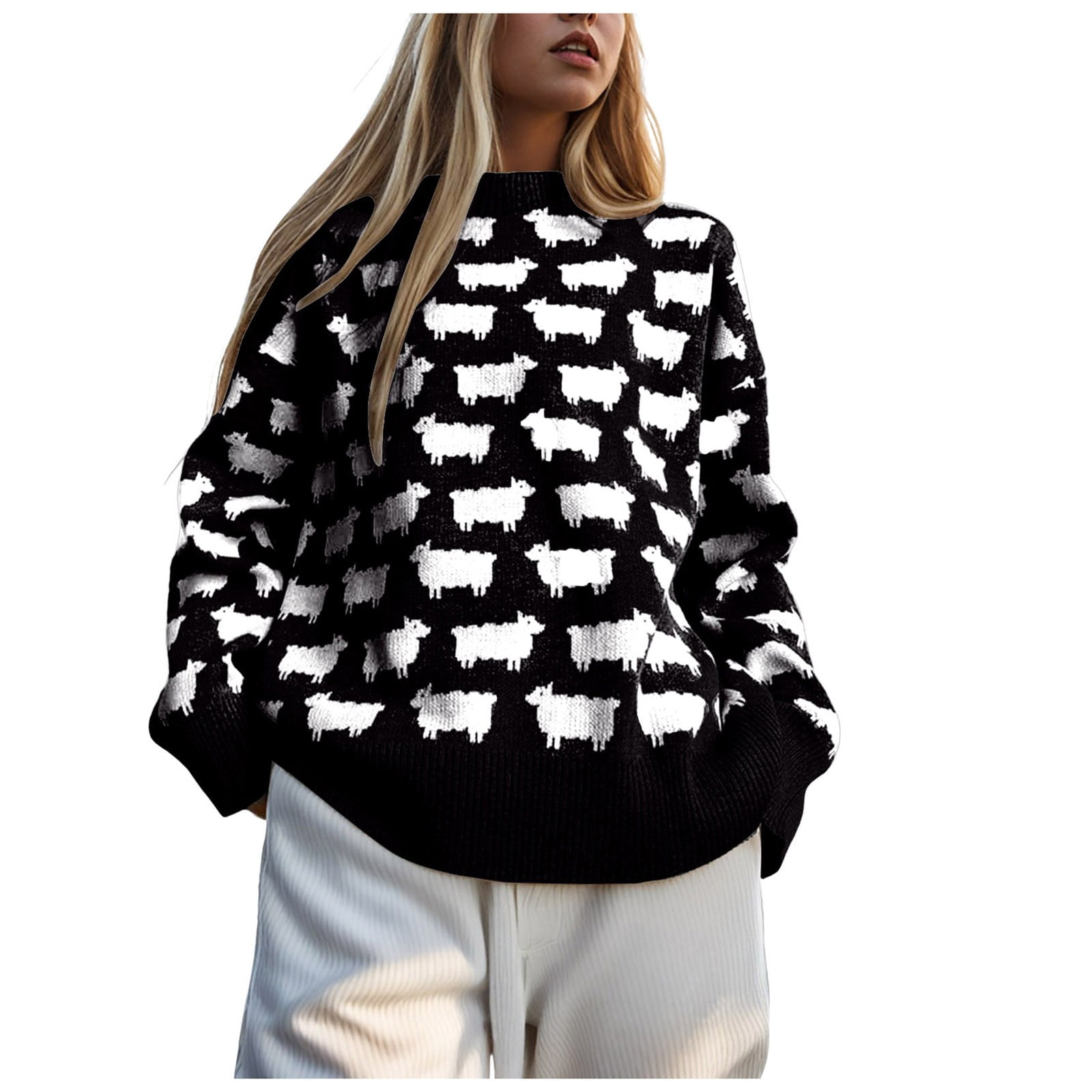 adviicd Women's Cute Sheep Sweater Crewneck Long Sleeve Oversized Color ...