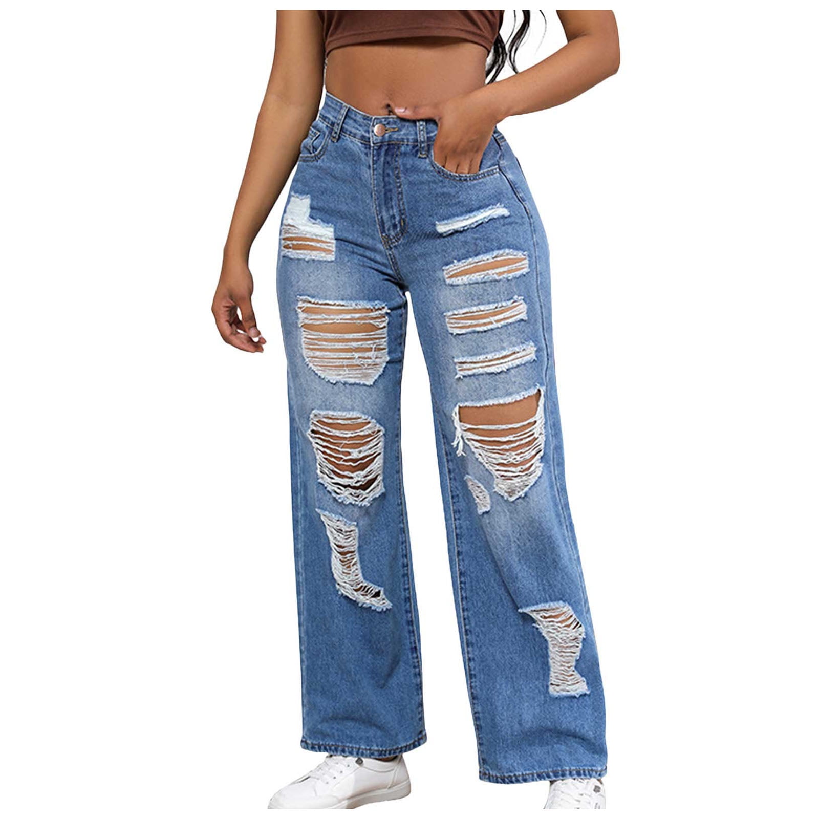 adviicd Women's Fashion High Waisted Wide Leg Jeans Casual Loose ...
