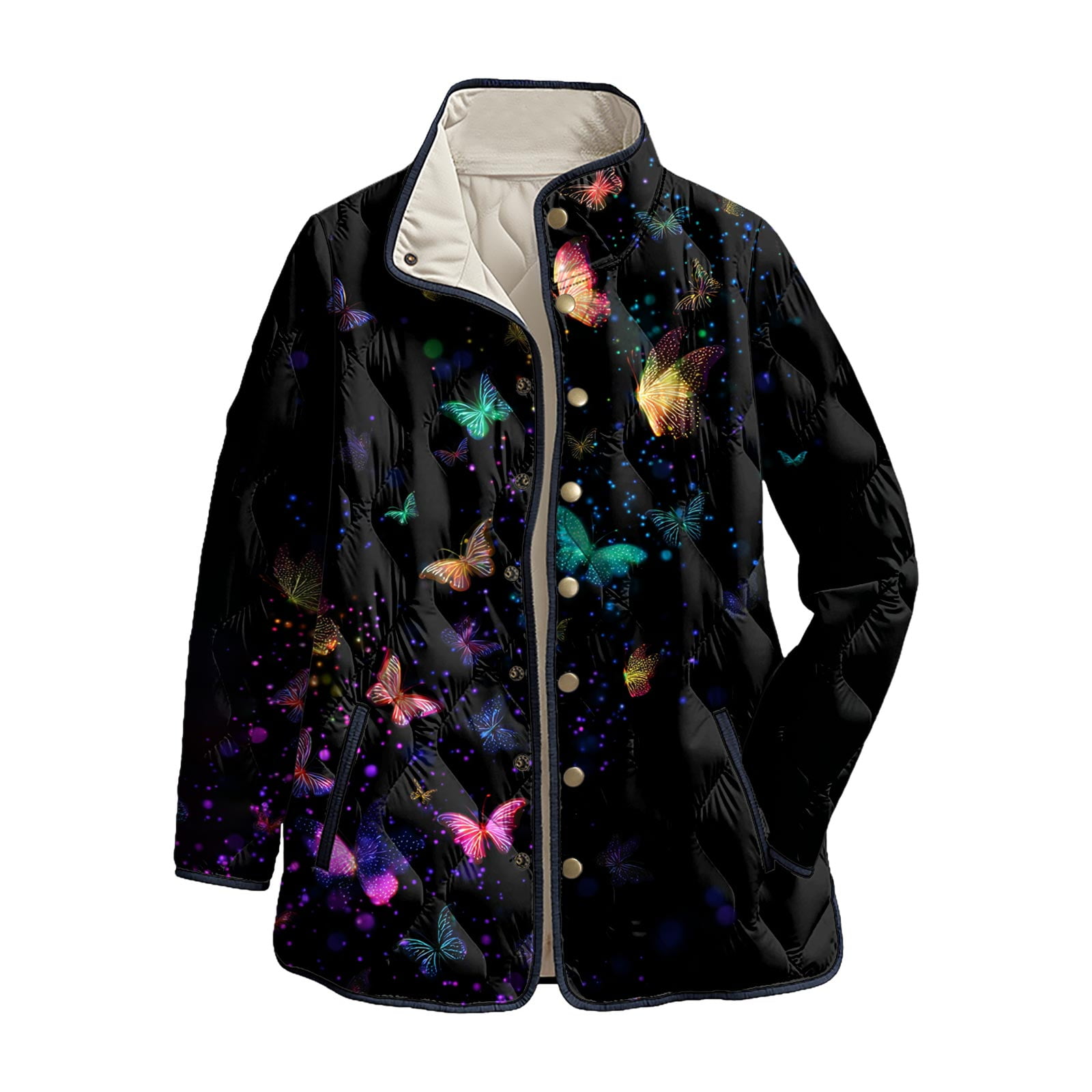 adviicd Women's Floral Printed Quilted Puffer Jacket Boho Snap Button ...