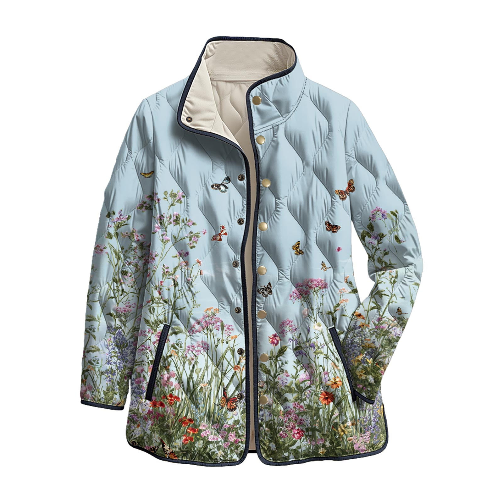 adviicd Women's Floral Printed Quilted Puffer Jacket Boho Snap Button ...
