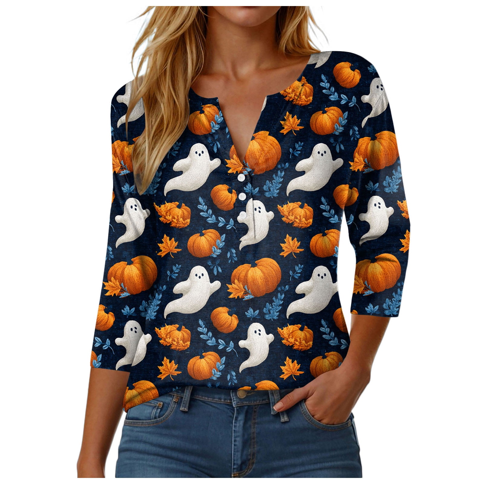 adviicd Women's Flowy Tunic Blouse for Fall: 3/4 Sleeve Button Down ...