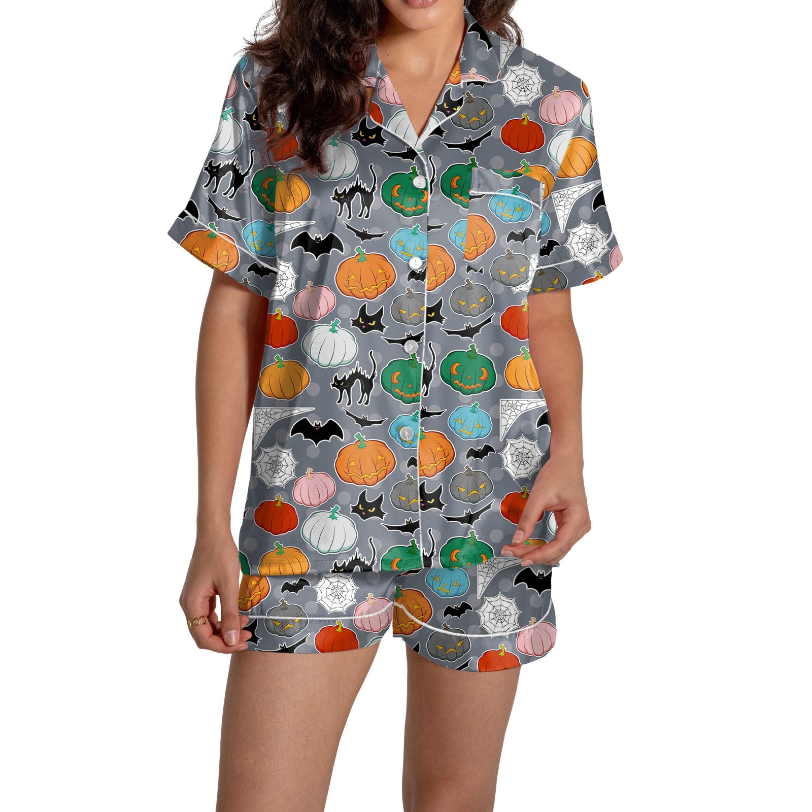 adviicd Women's Halloween Button-Up Pajama Set - Spooky Ghost and ...