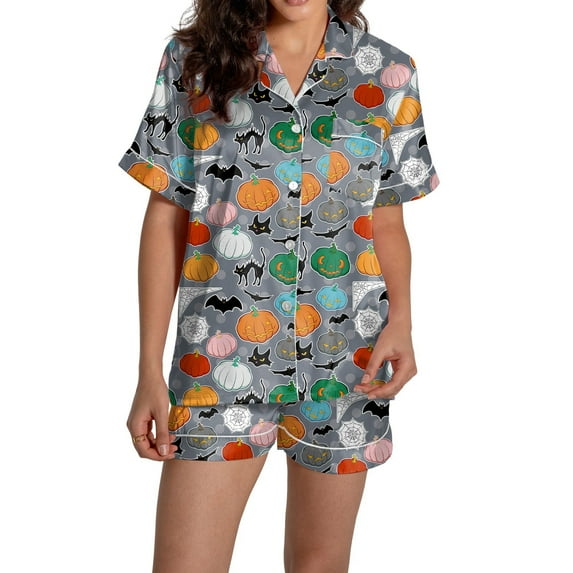 adviicd Women's Halloween Button-Up Pajama Set - Spooky Ghost and ...