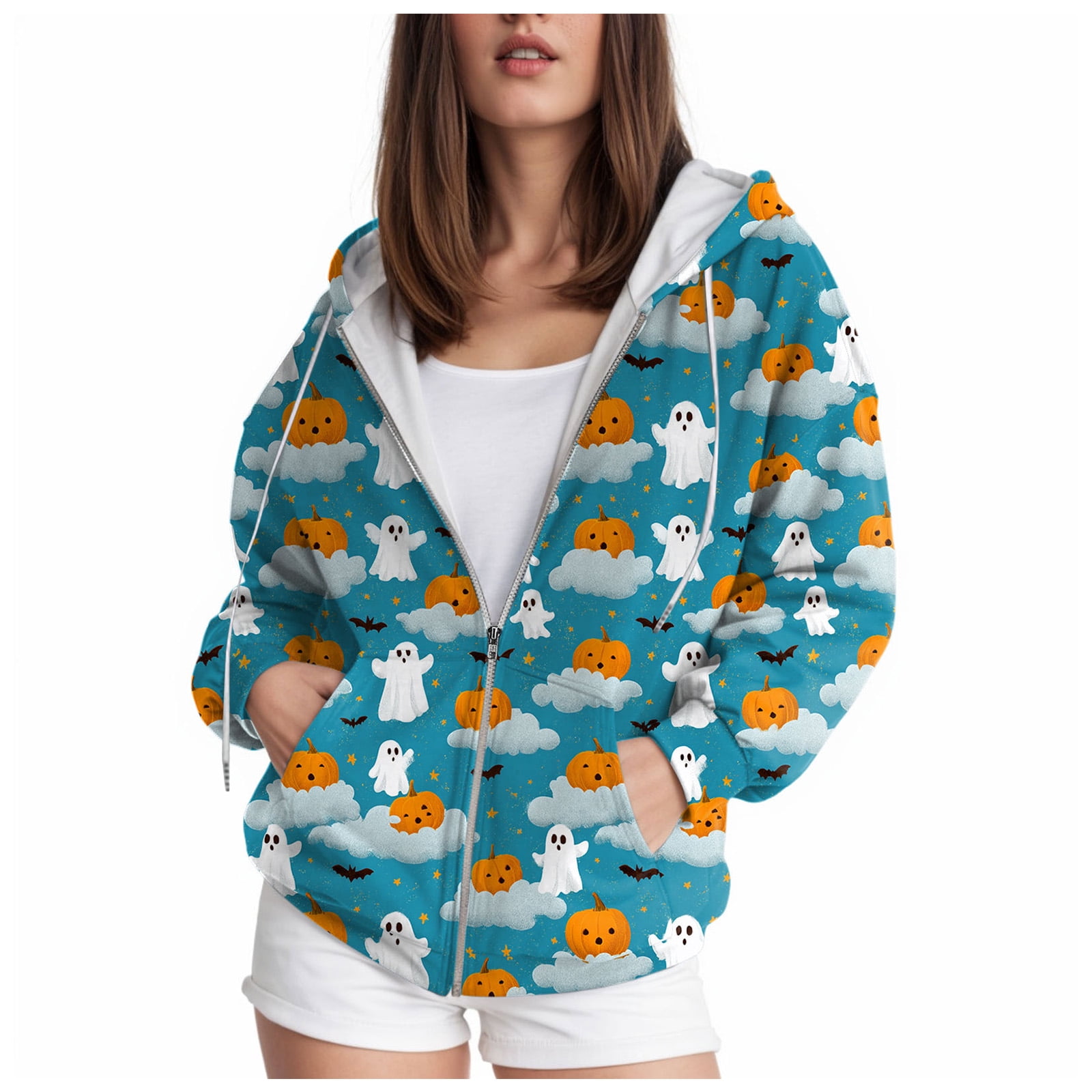 adviicd Women's Halloween Zip Hoodie Fall Outfits - Soft Crewneck ...