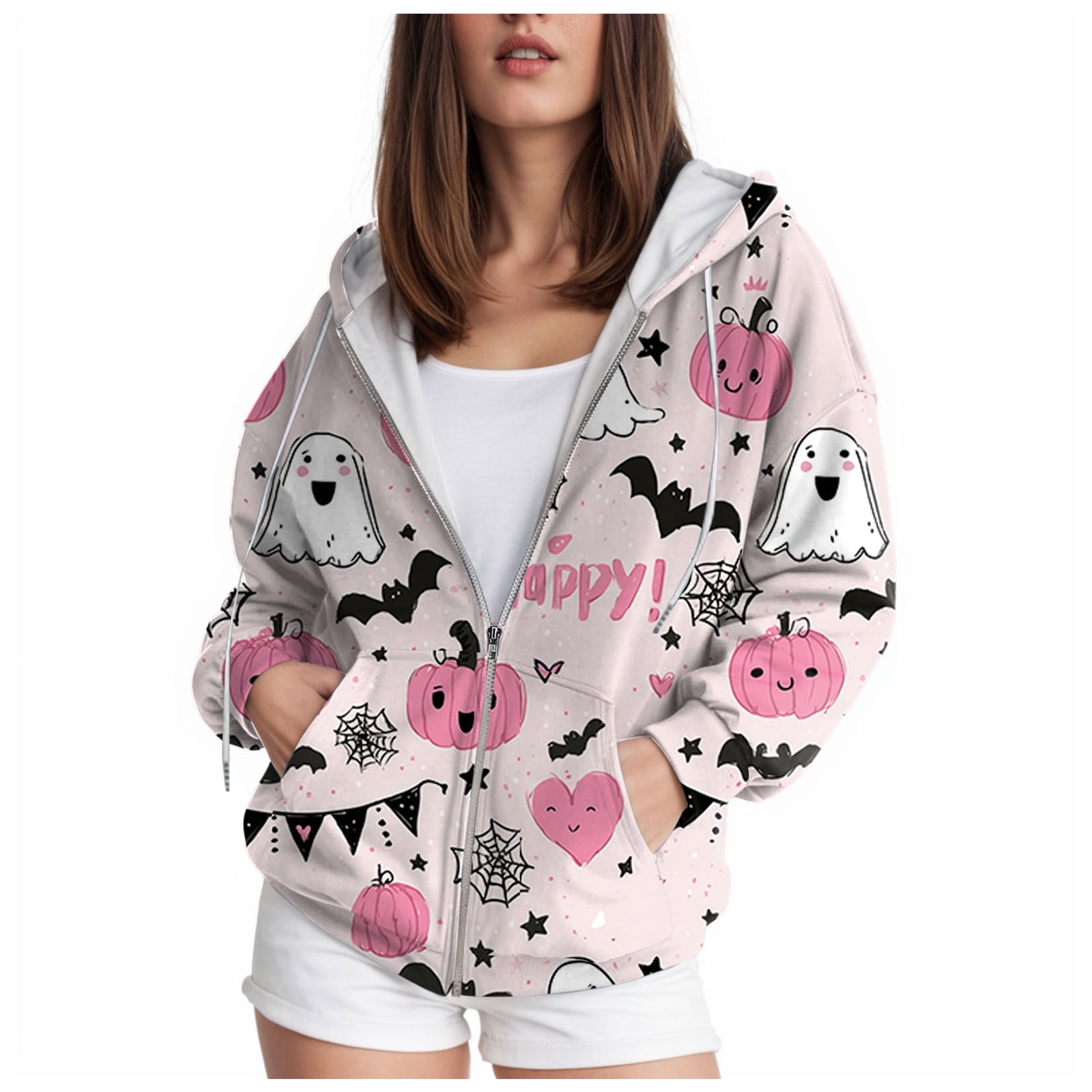 adviicd Women's Halloween Zip Hoodie Fall Outfits - Soft Crewneck ...