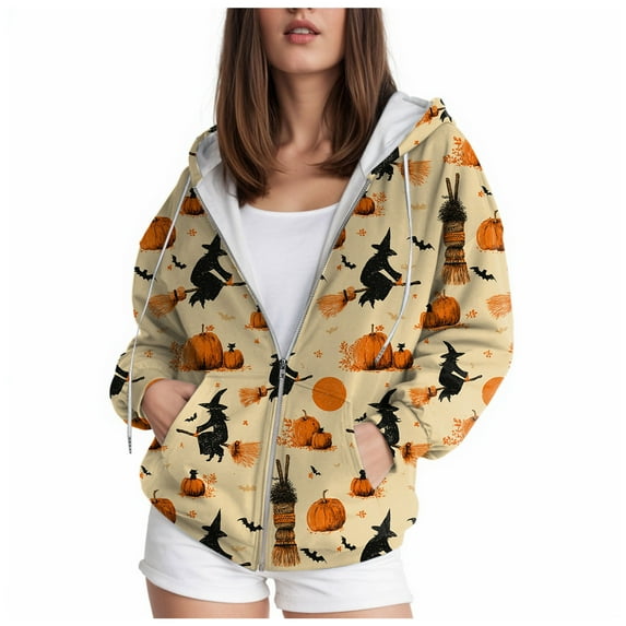 adviicd Women's Halloween Zip Hoodie Fall Outfits - Soft Crewneck ...