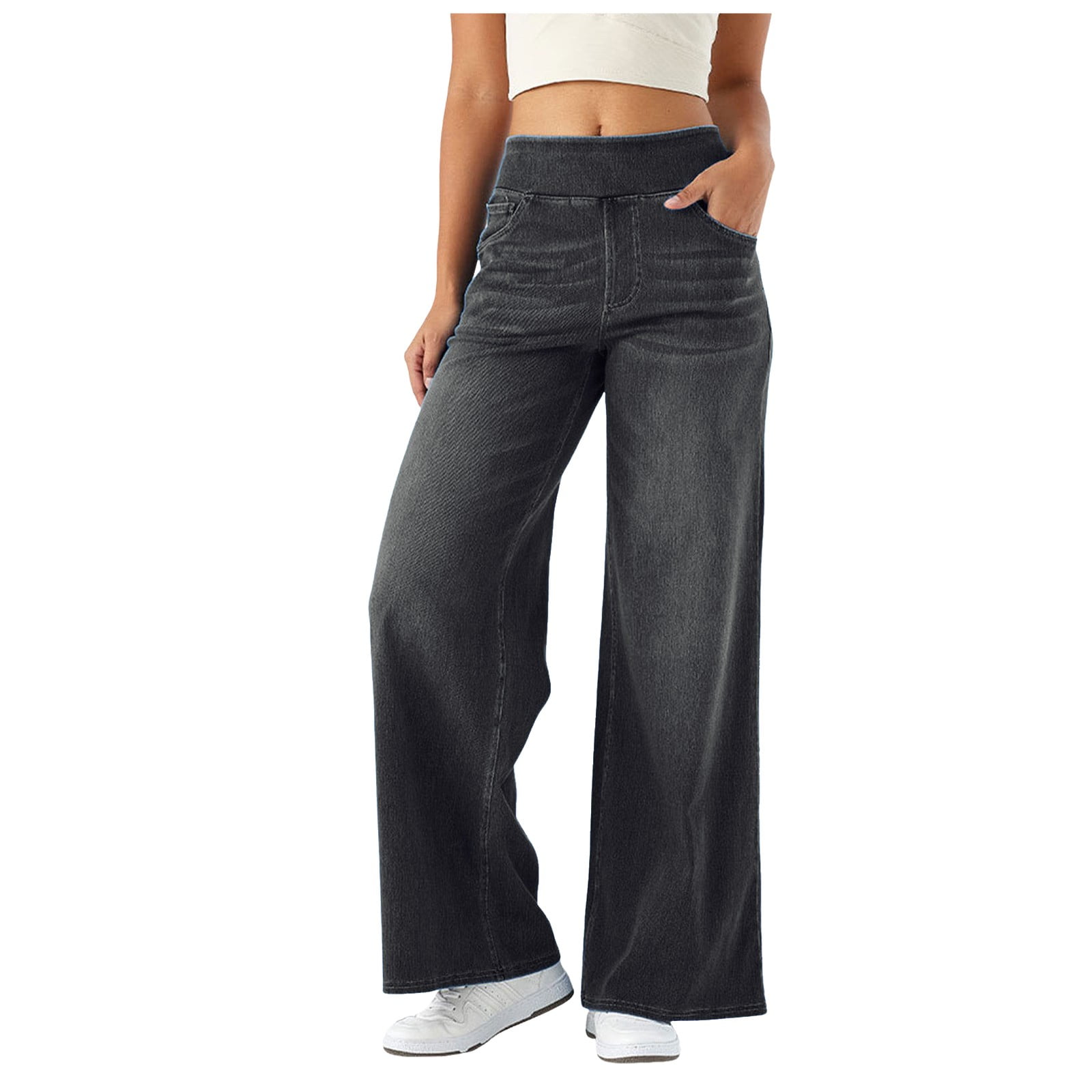 adviicd Women's High Rise Wide Leg Jean Pants - Stretch Pull On Soft ...