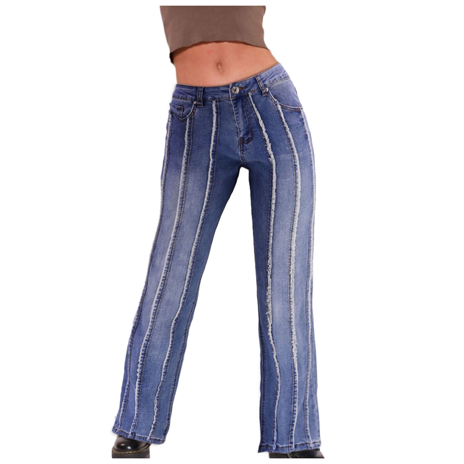 adviicd Women's High Waisted Wide Leg Jeans Ripped Distressed Patchwork ...