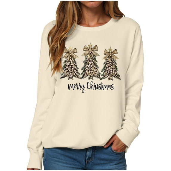 adviicd Women's Merry Christmas Sweatshirt Cute Xmas Leopard Tree ...