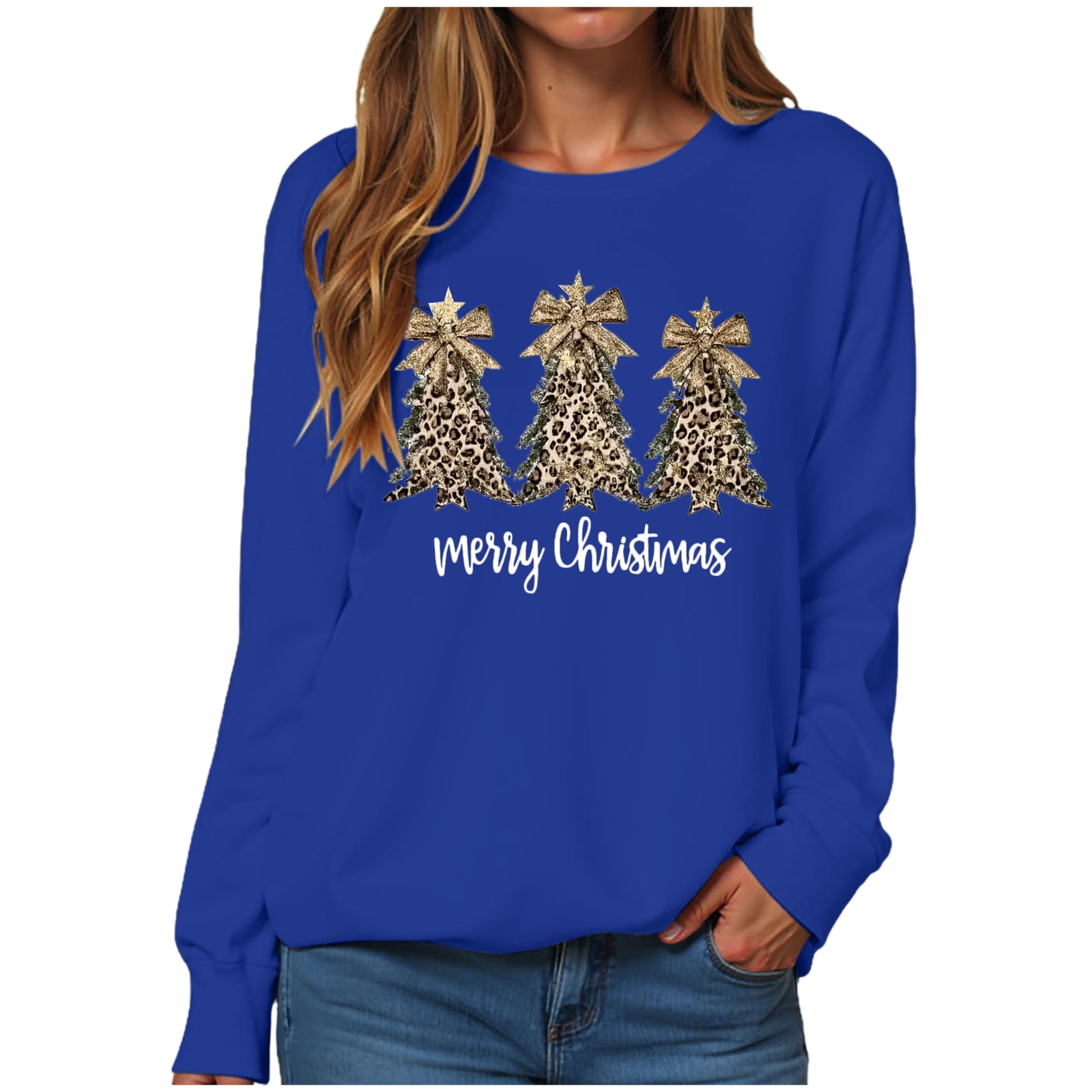 adviicd Women's Merry Christmas Sweatshirt Cute Xmas Leopard Tree ...