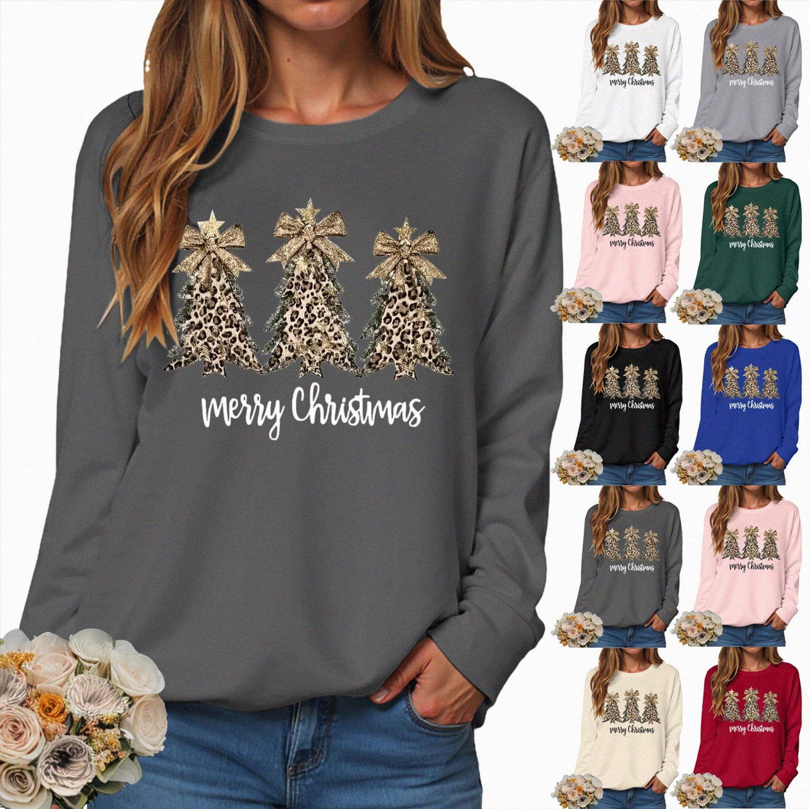 adviicd Women's Merry Christmas Sweatshirt Cute Xmas Leopard Tree ...