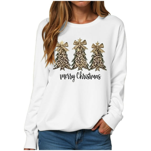 adviicd Women's Merry Christmas Sweatshirt Cute Xmas Leopard Tree ...