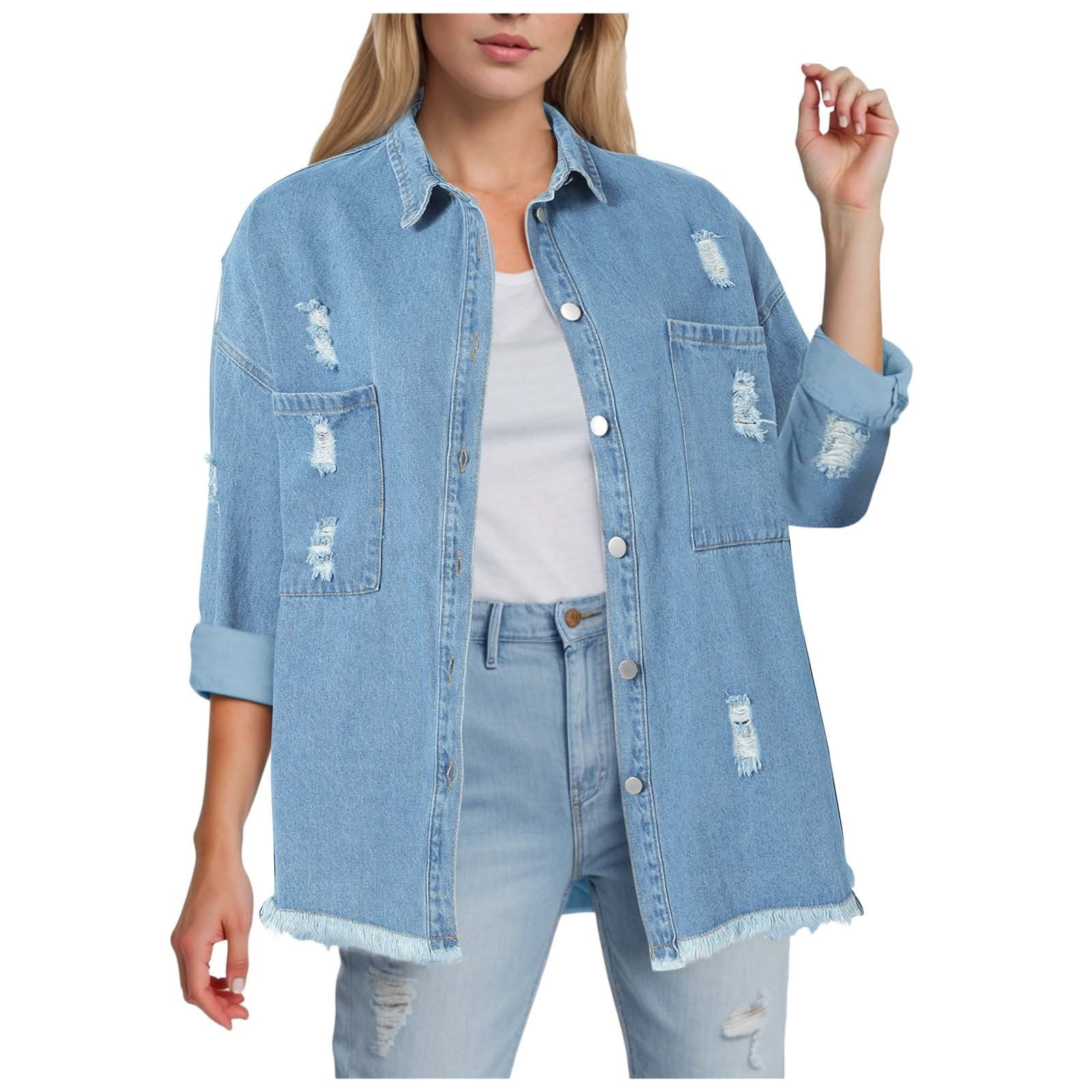 adviicd Women's Oversized Denim Jacket Boyfriend Long Jean Jacket Loose ...