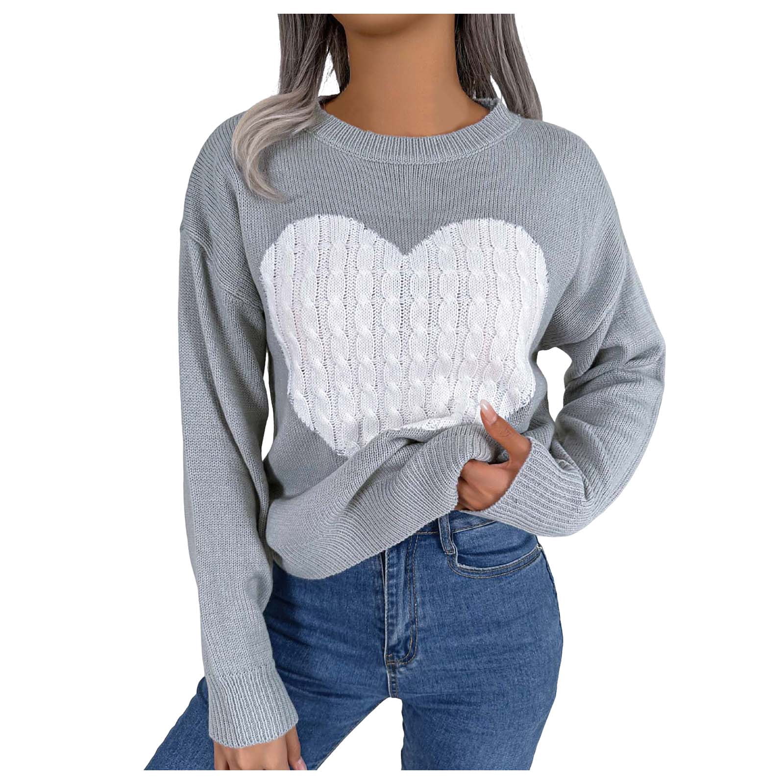 adviicd Women's Pullover Sweaters Long Sleeve Crew Neck Casual Front ...
