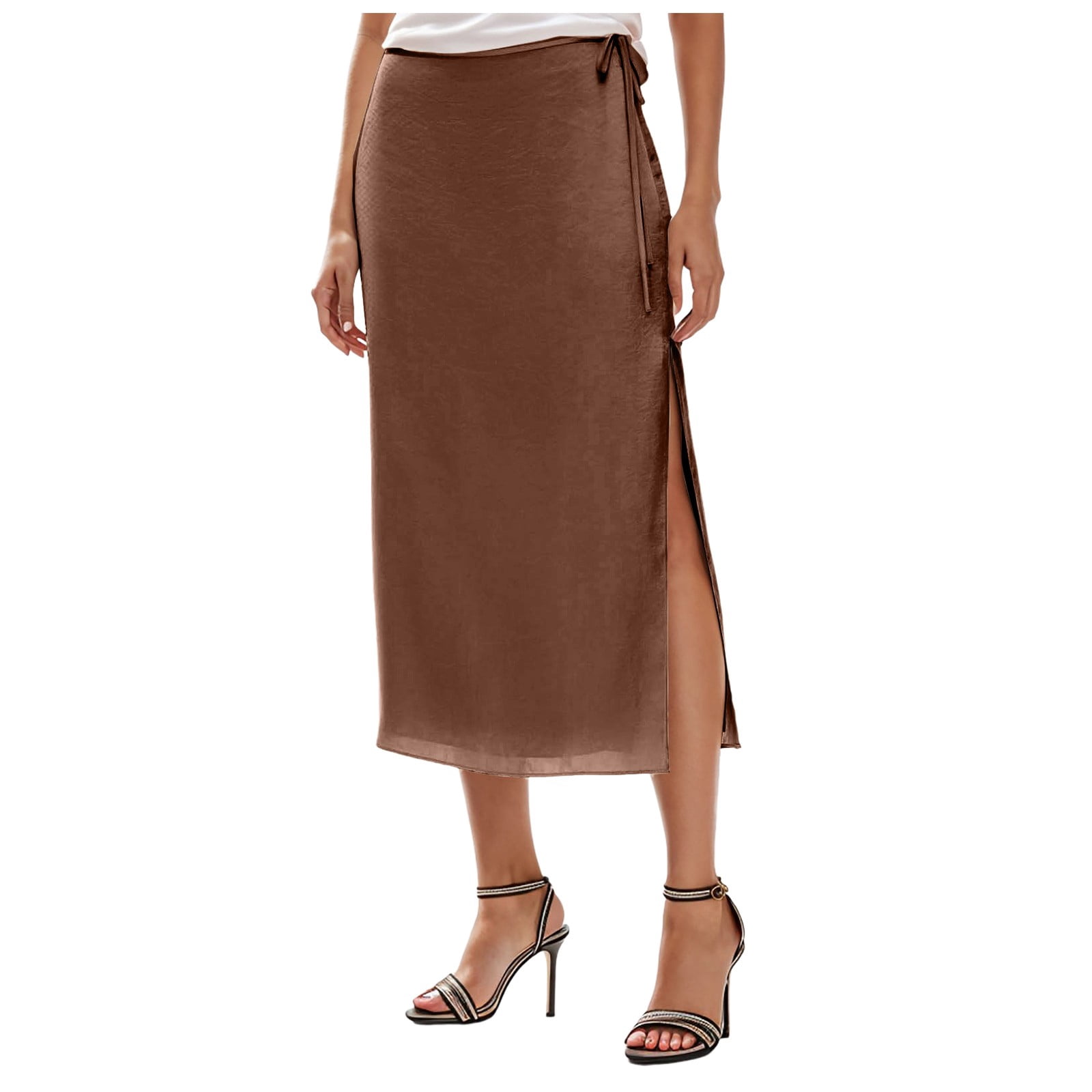 adviicd Women's Satin Long Skirt Drawstring Tie High Waisted Silky A ...
