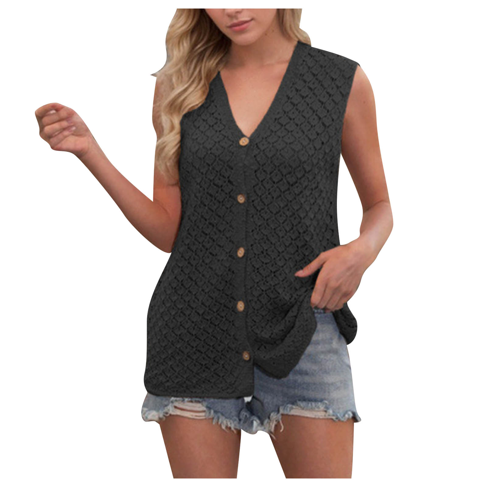 adviicd Women's Sleeveless Button Up Cardigans V Neck Lightweight Boho ...