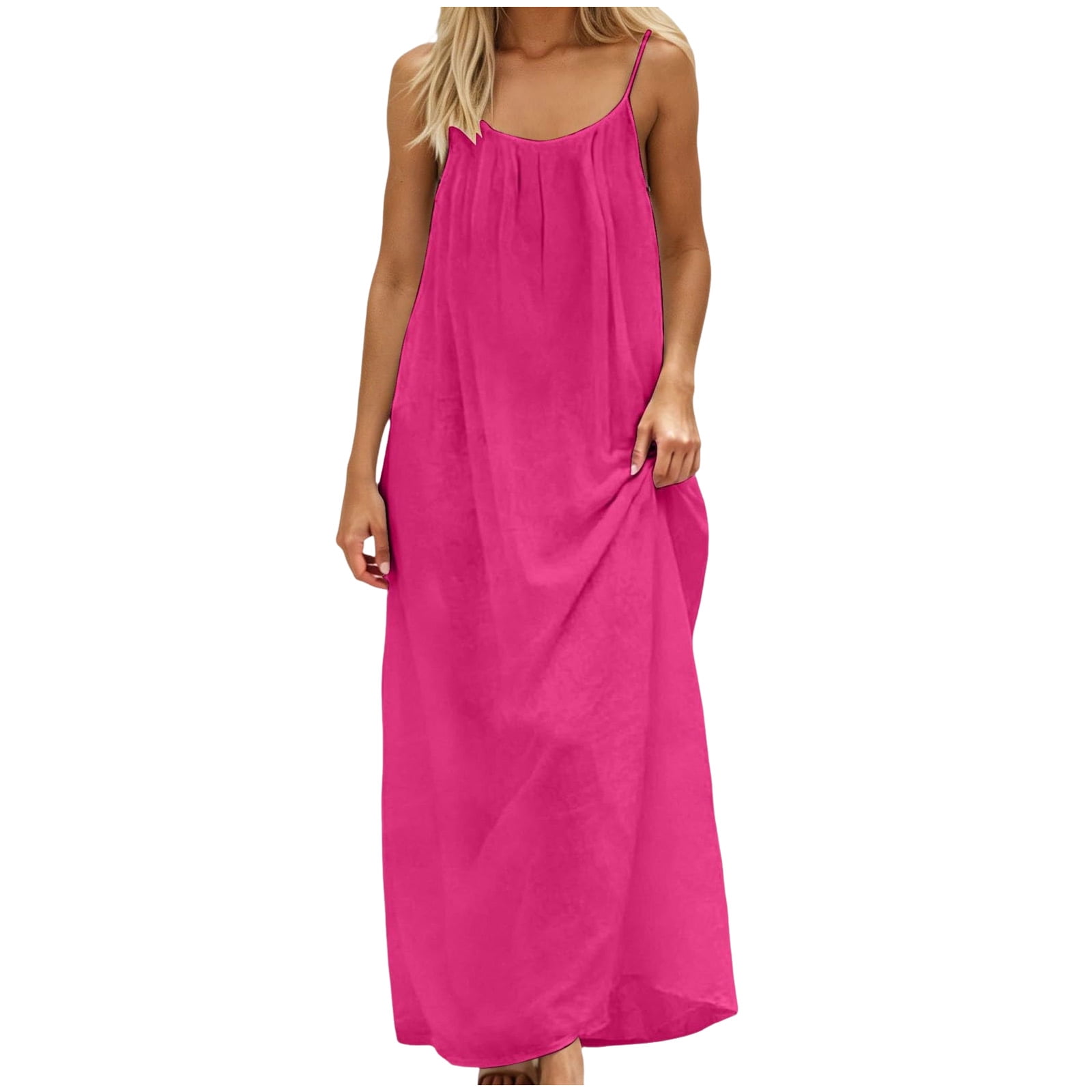 adviicd Women's Solid Color Open Back Spaghetti Strap Beach Maxi Dress ...