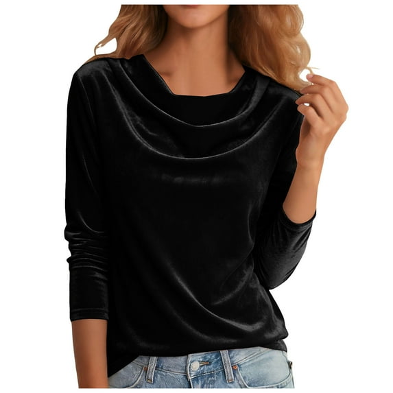 adviicd Women's Sparkly Velvet Tops Elegant Cowl Neck Long Sleeve ...