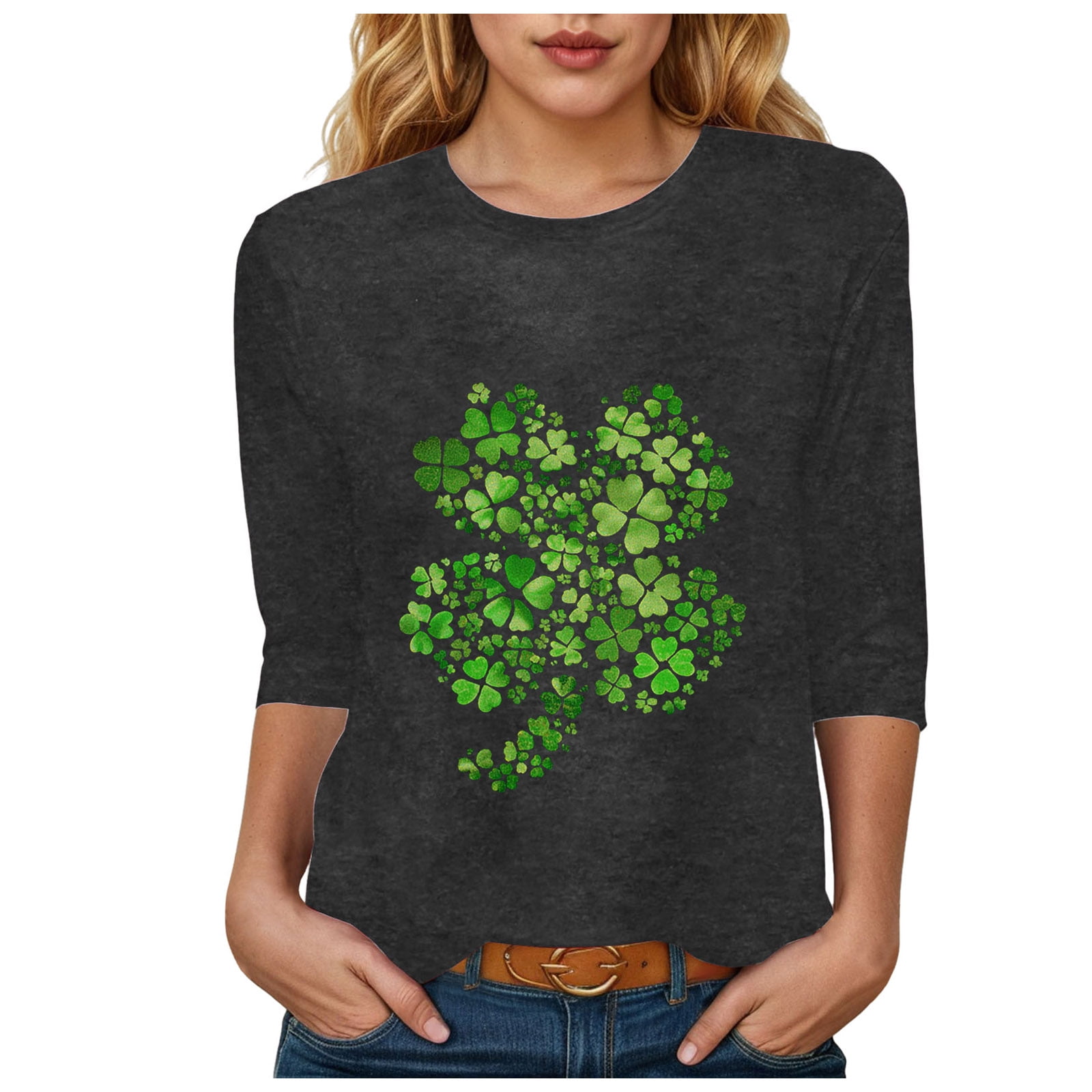 adviicd Women's St Patrick's Day 3/4 Sleeve Crewneck Shirts Shamrock ...