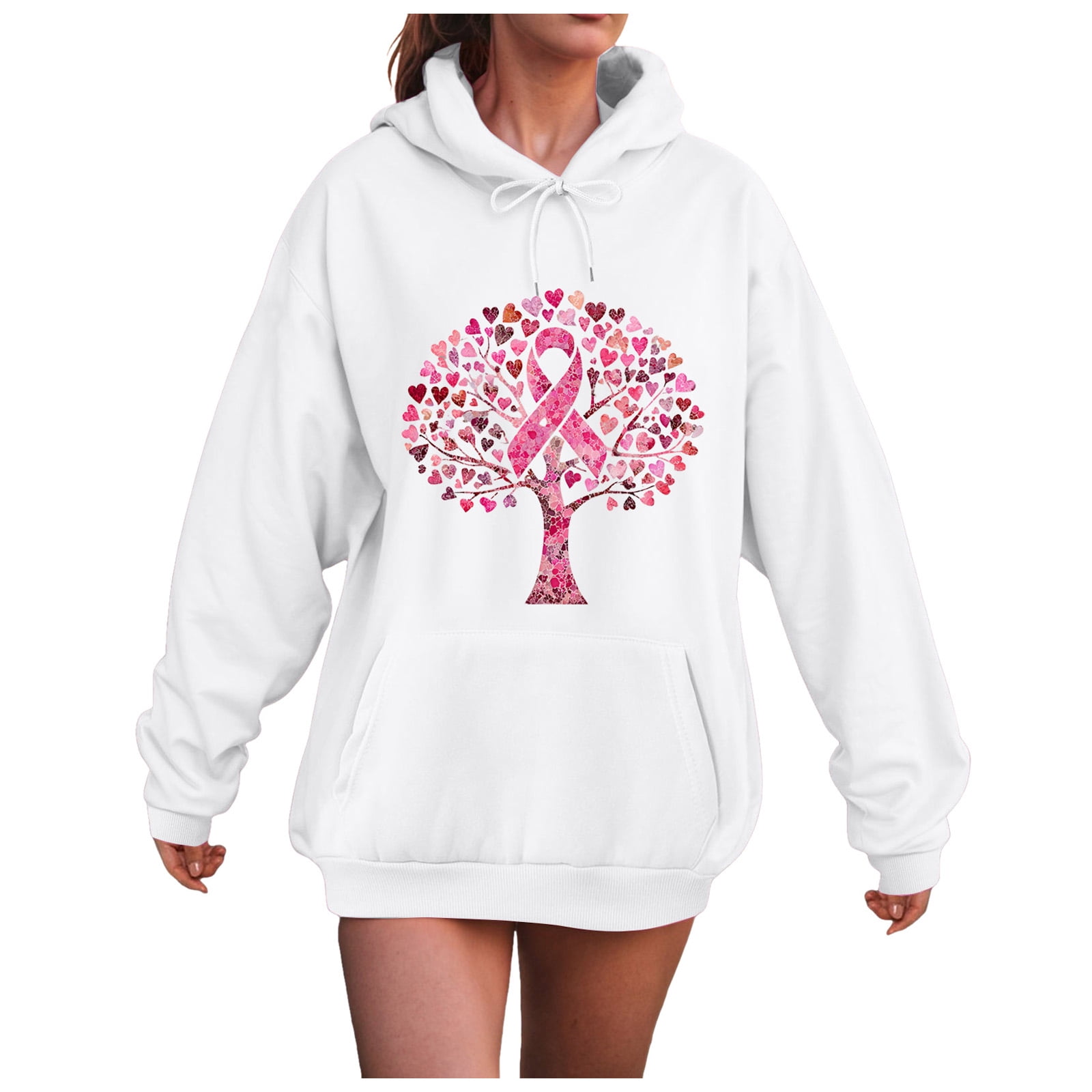 adviicd Women's Sweatshirt Pink Ribbon Graphic Hoodies Casual Long ...