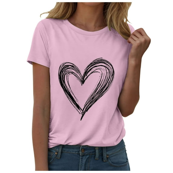 adviicd Women's T-Shirts Crew-Neck Heart Graphic Tees Shirts Cute ...