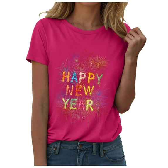 adviicd Women's Tees Casual Short Sleeve New Year Letter Printed ...