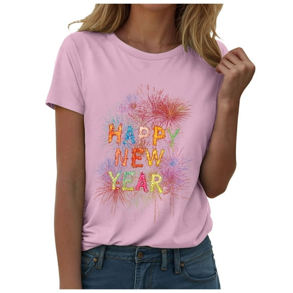 adviicd Women's Tees Casual Short Sleeve New Year Letter Printed ...