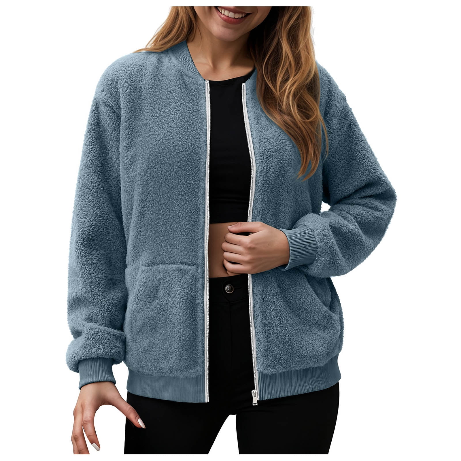 adviicd Women's Trendy Sherpa Fleece Jacket Long Sleeve Fuzzy Comfy ...