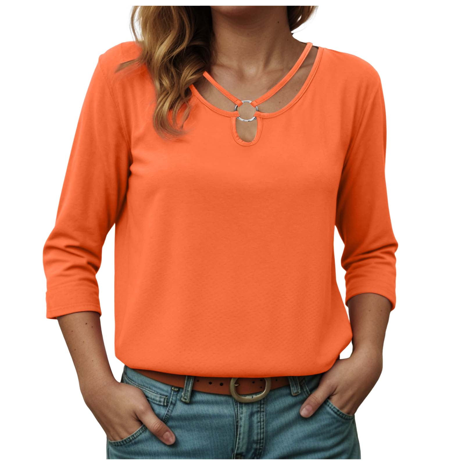adviicd Womens 3/4 Sleeve Tops for 2025 Cut Out Ring Keyhole Neck ...