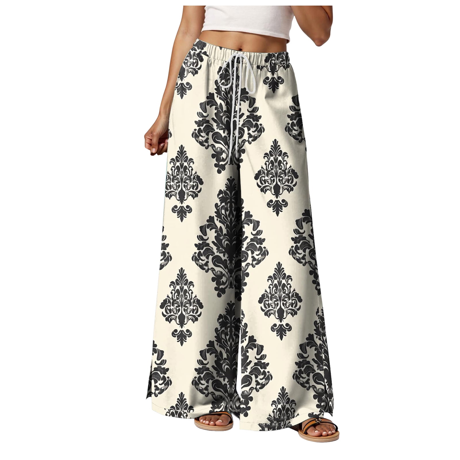 adviicd Womens Boho Chic Wide Leg Trousers with Pockets - High Waist ...