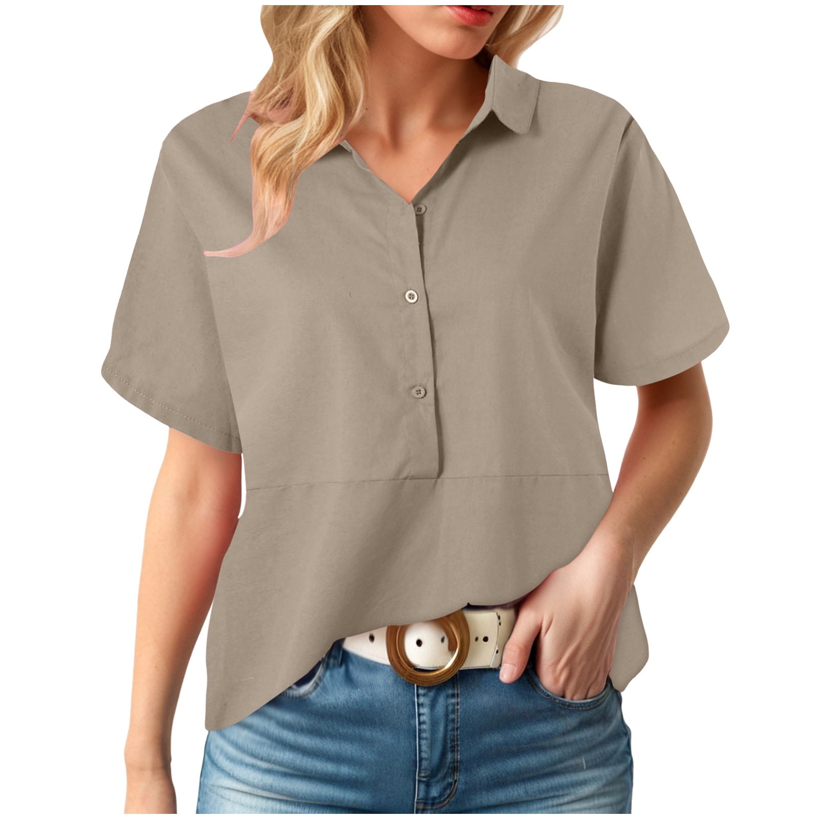 adviicd Womens Button Down Shirt Casual Short Sleeve Work Blouse with ...