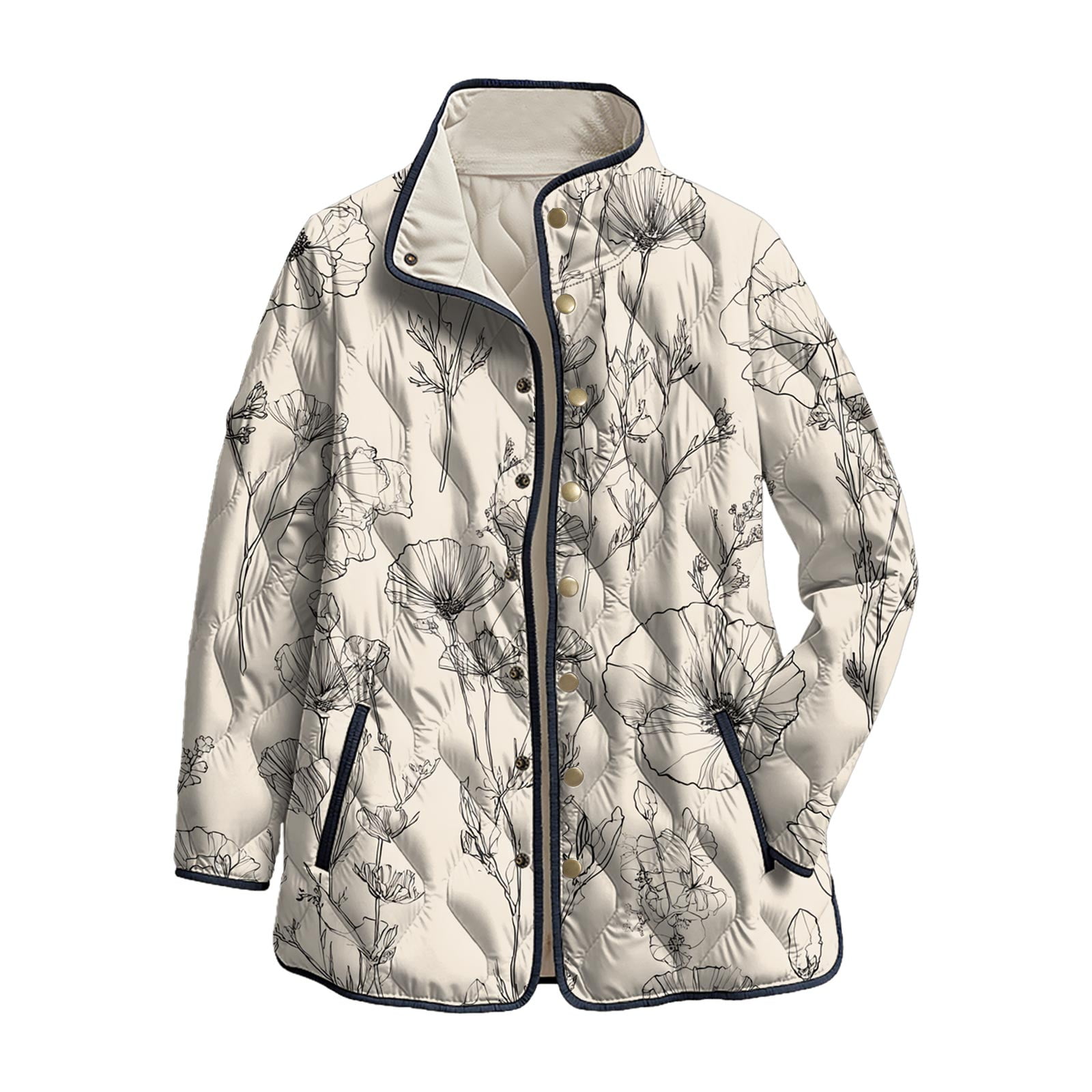 adviicd Womens Button Down Stand Collar Jacket Casual Quilted ...