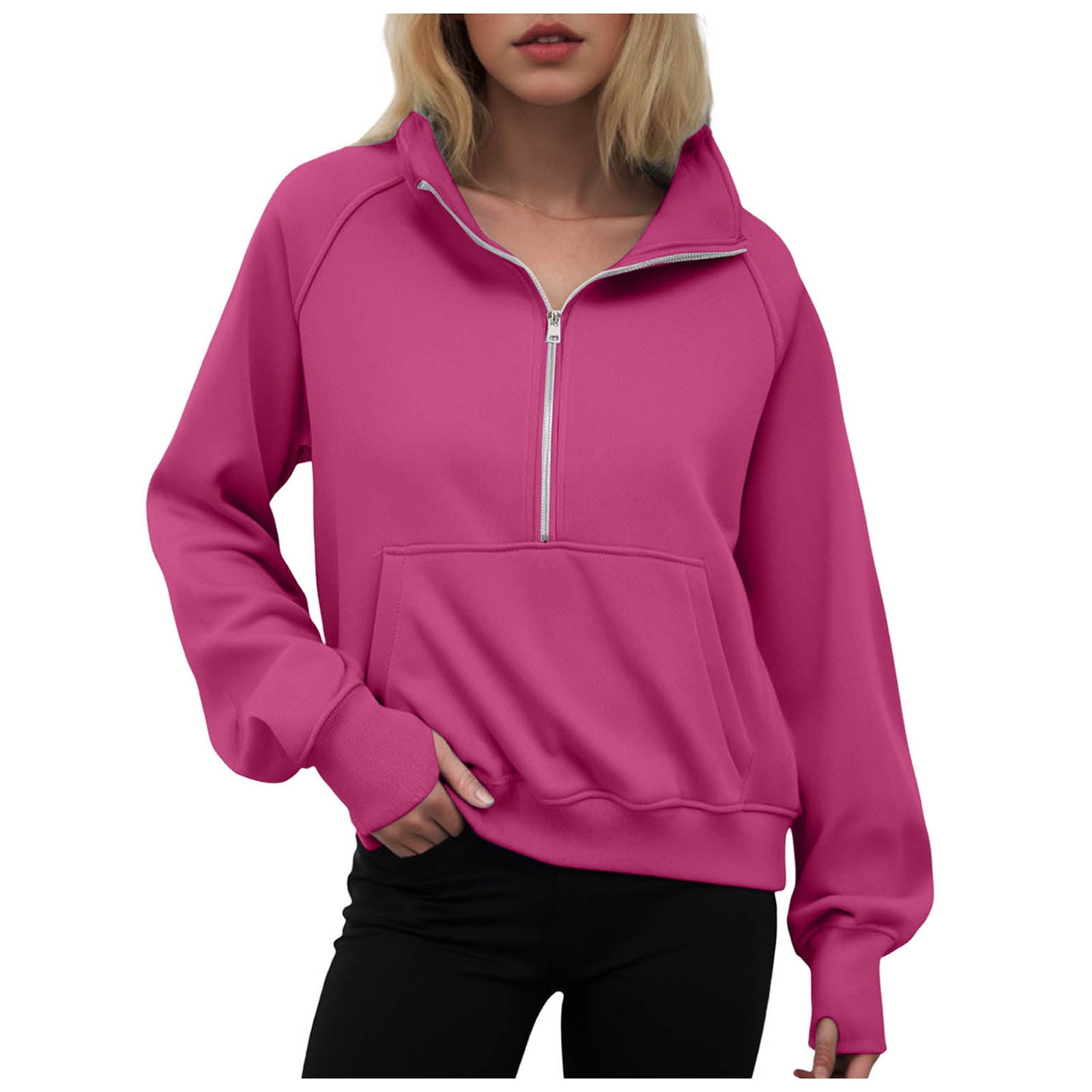 adviicd Womens Casual Sweatshirts Half Zip Cropped Pullover Fleece ...