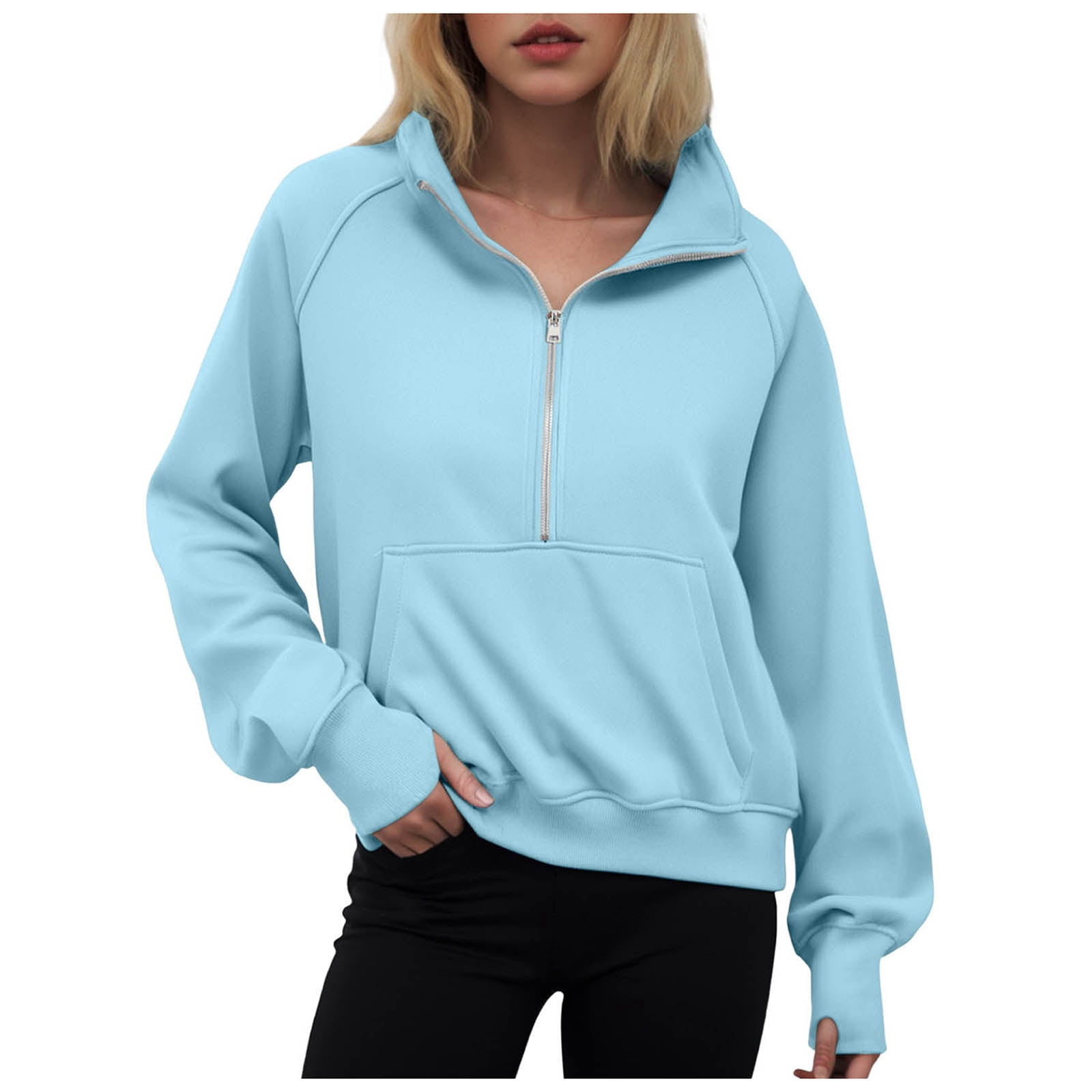 adviicd Womens Casual Sweatshirts Half Zip Cropped Pullover Fleece ...