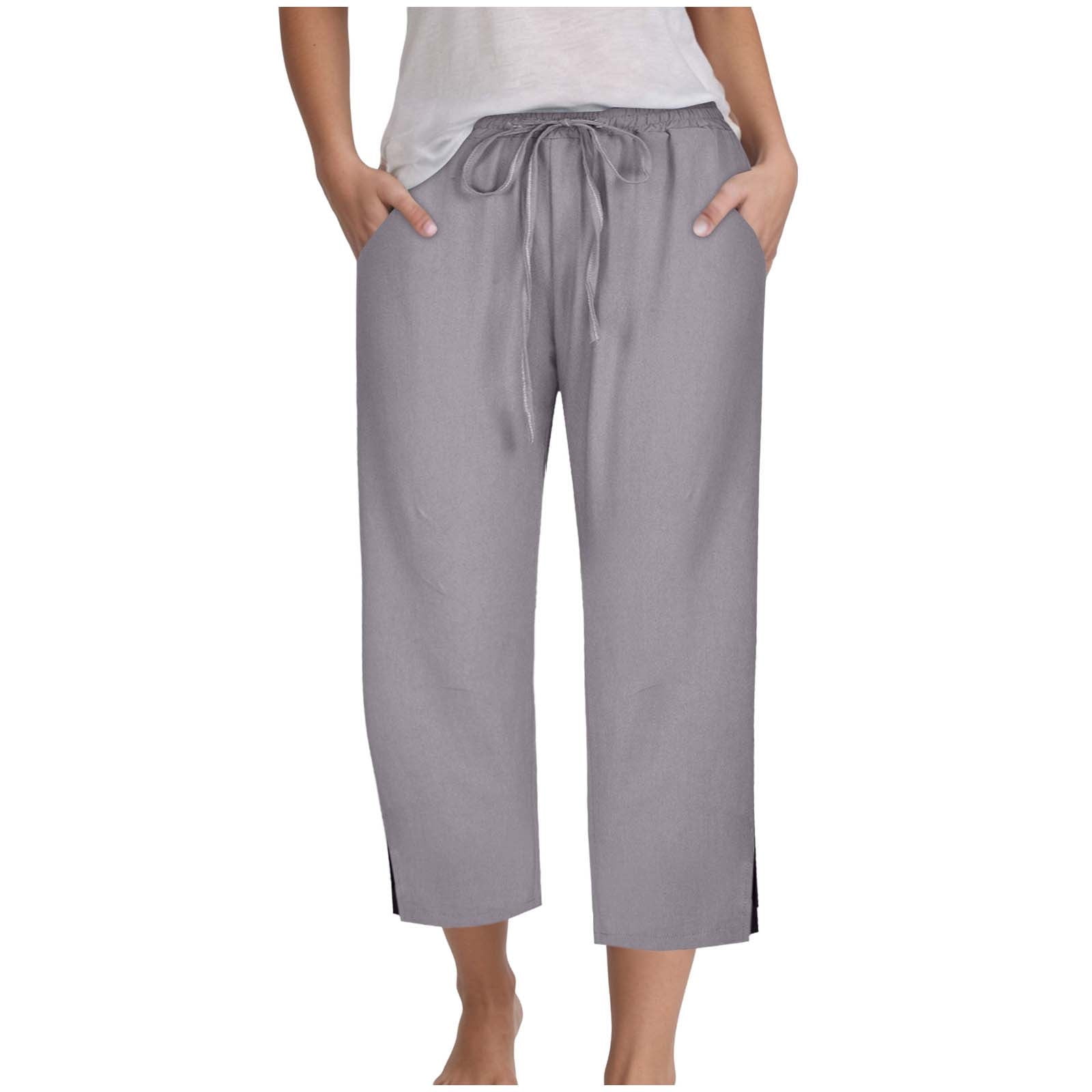 adviicd Womens Cotton Linen Capris Pants Plus Size Wide Leg Loose ...