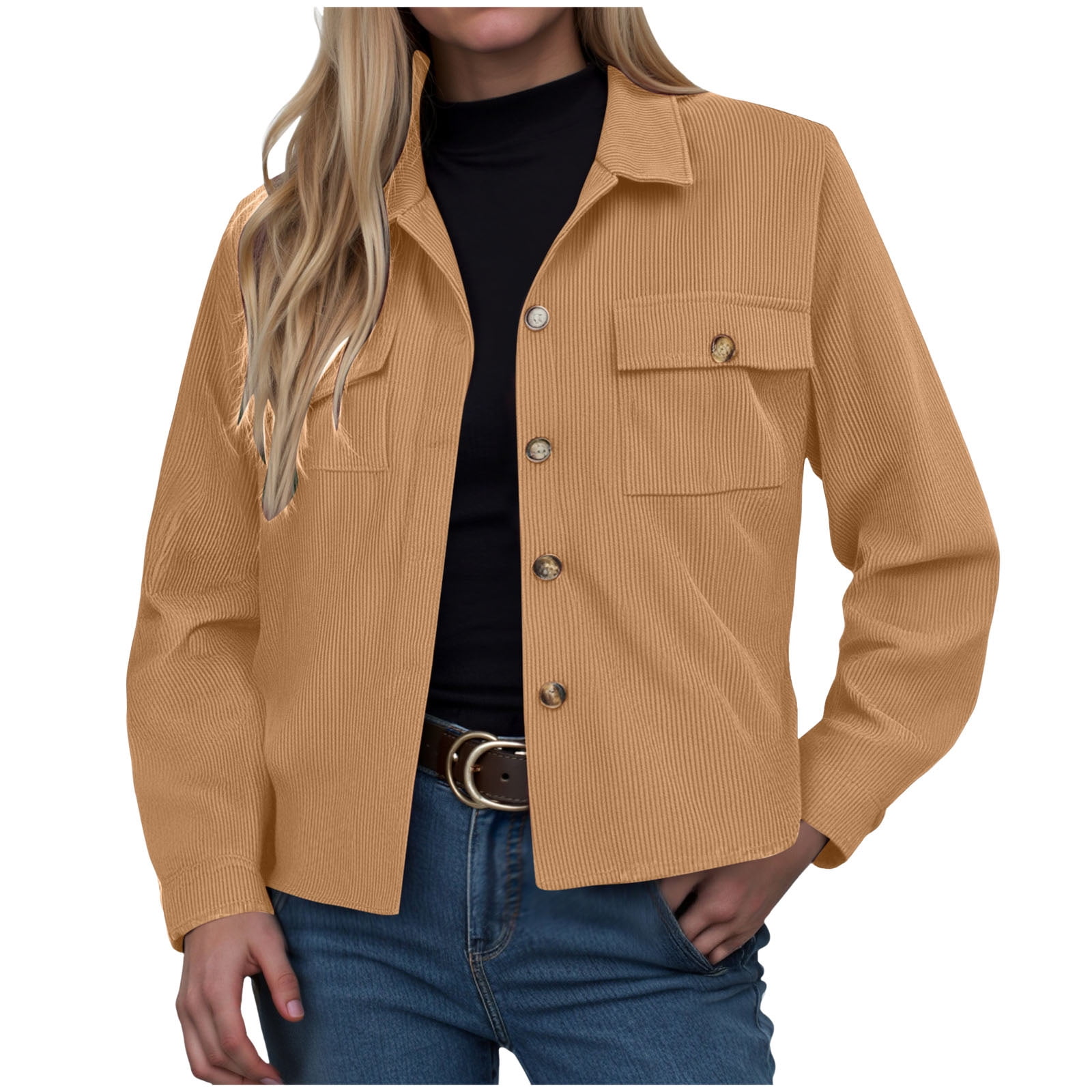 adviicd Womens Fashion Cropped Corduroy Shackets Button Down Jackets ...