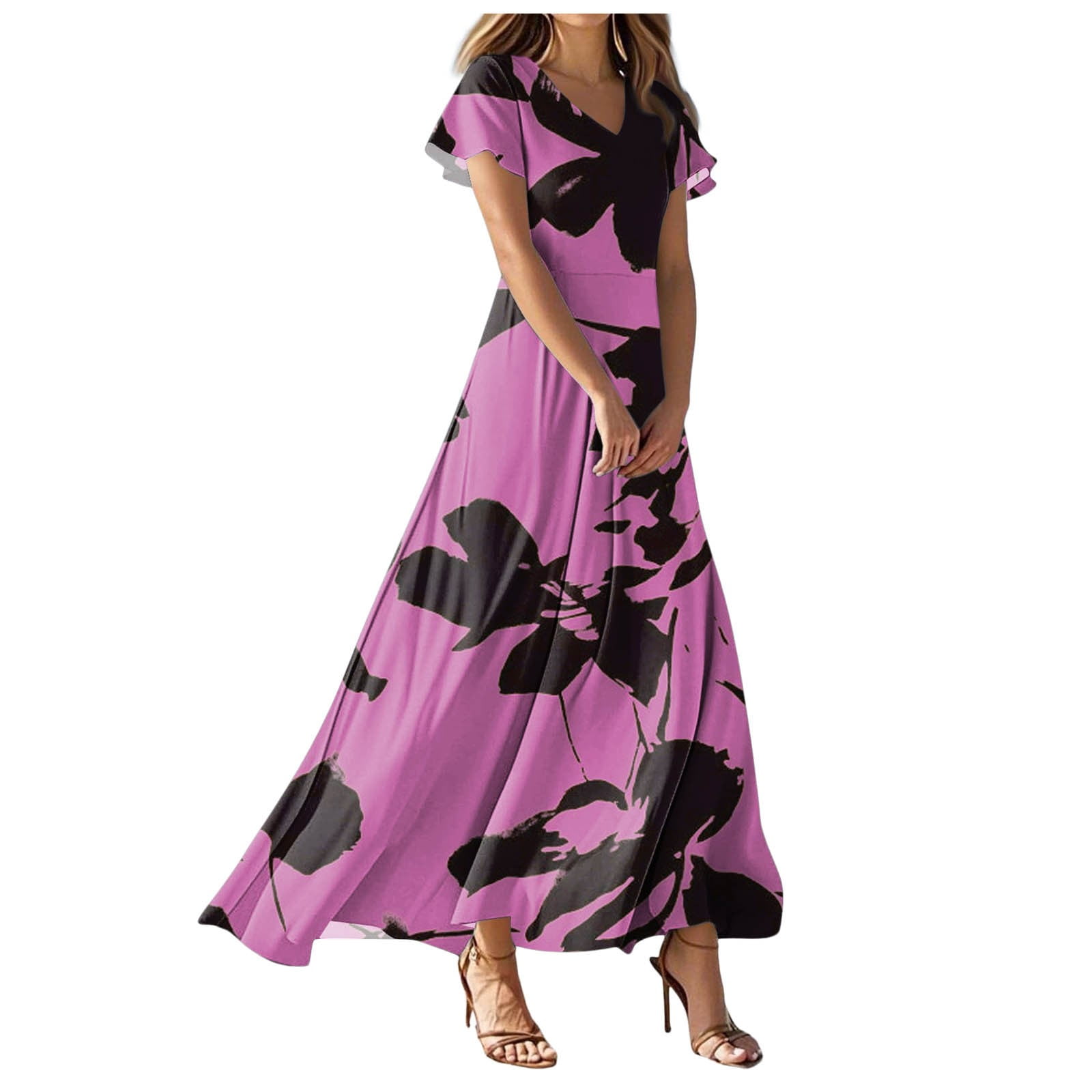 adviicd Womens Floral Maxi Dress - Short Sleeve Summer Boho Wedding ...