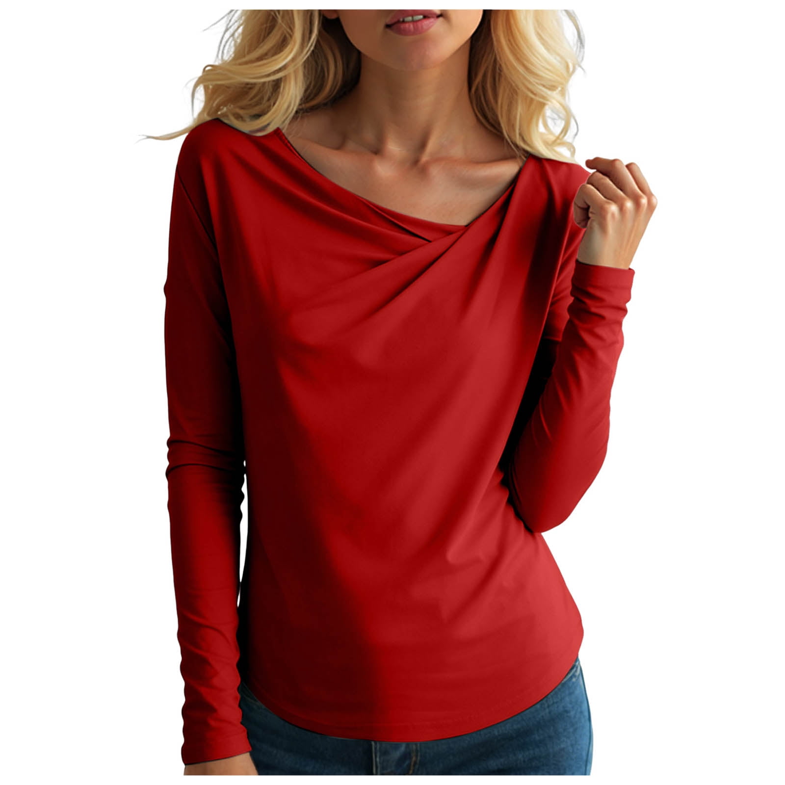 adviicd Womens Long Sleeve Wrap Ruched Tops Boat Neck Dressy Casual ...