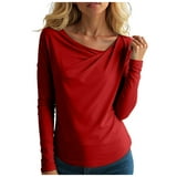 adviicd Womens Long Sleeve Wrap Ruched Tops Boat Neck Dressy Casual ...