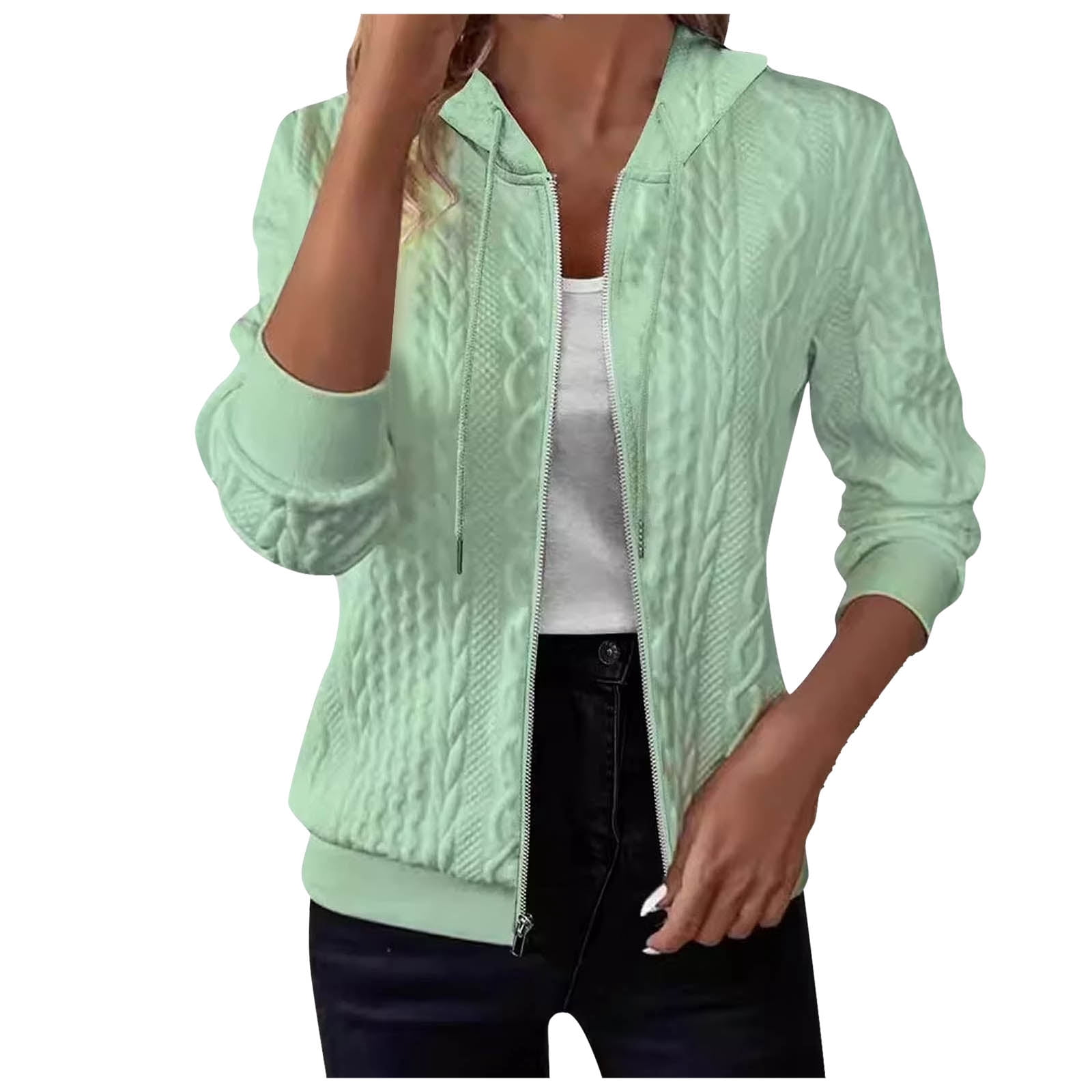adviicd Womens Long Sleeve Zip Up Jackets Full Zipper Lightweight ...