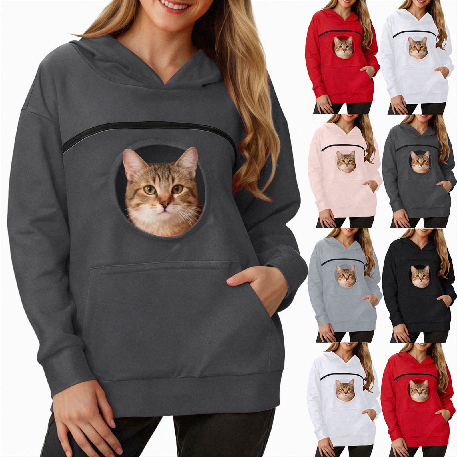 adviicd Womens Oversized Hoodies Cat Pouch Sweatshirts Long Sleeve ...